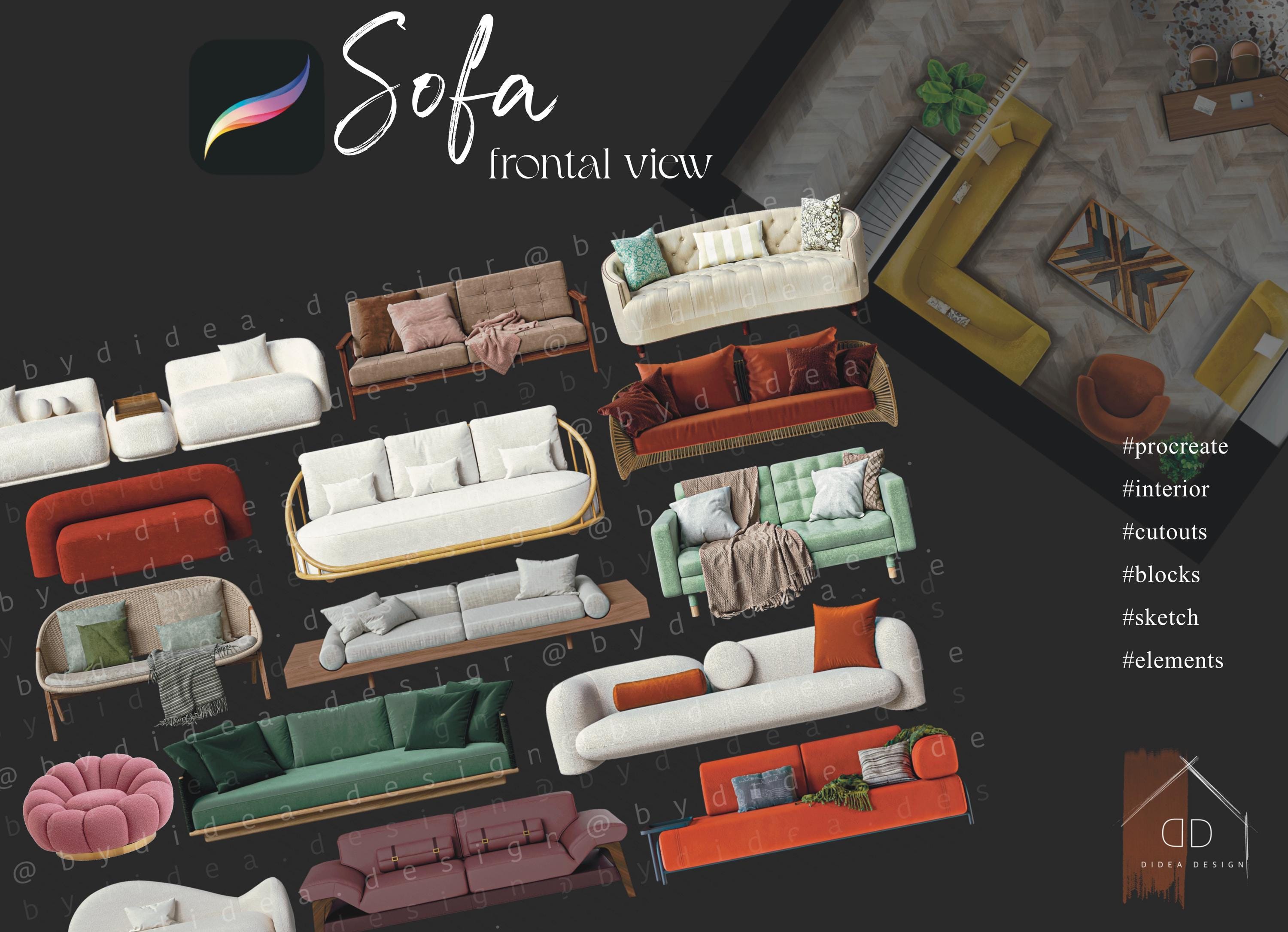 Procreate Sofa Frontal View Cutouts Interior Design Interior Sketch - Etsy