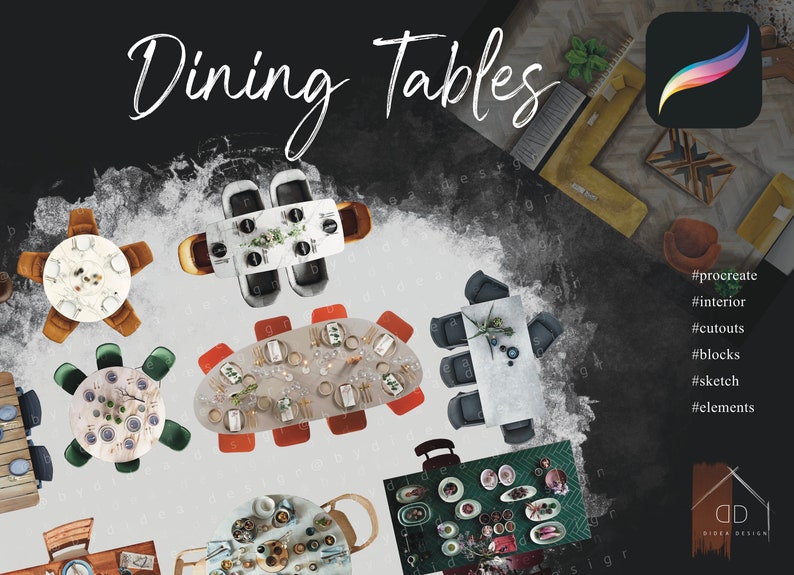 Procreate Dining Tables Cutouts Interior Design Interior Sketch - Etsy