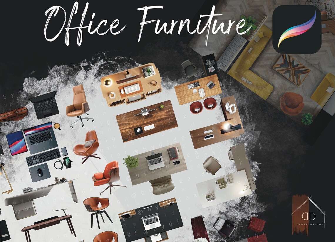 Procreate Office Furniture Cutouts Interior Design Interior Sketch - Etsy