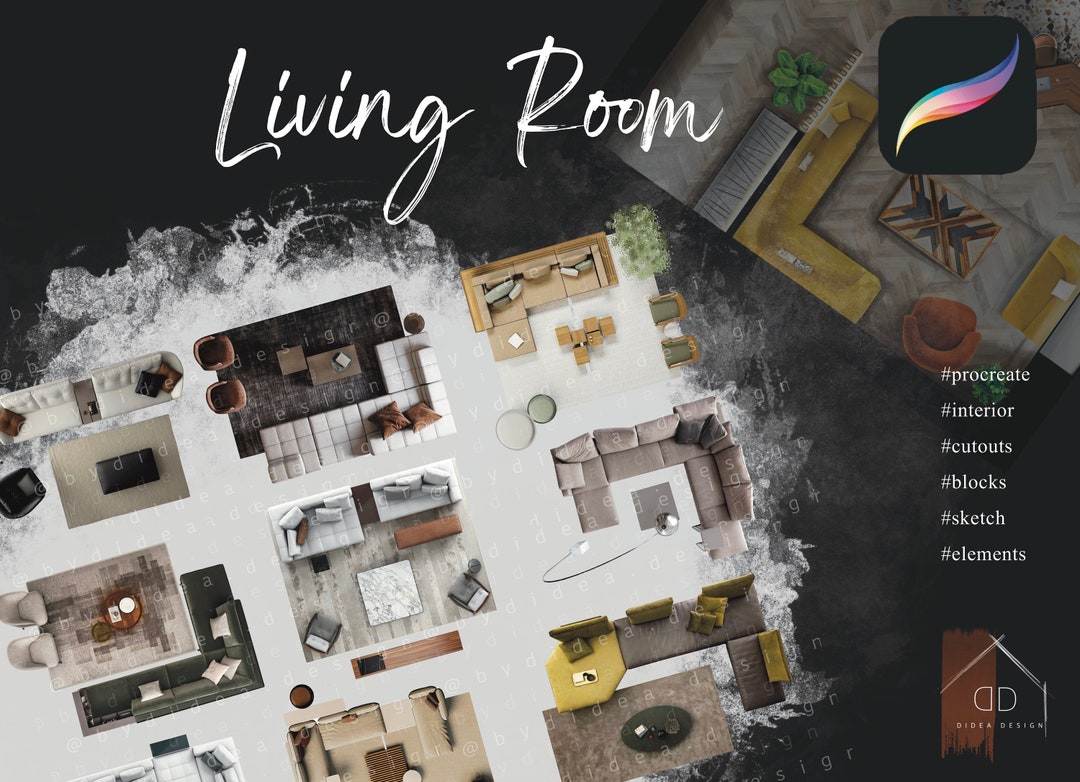 Procreate Living Room Decor Cutouts Interior Design Interior Sketch - Etsy