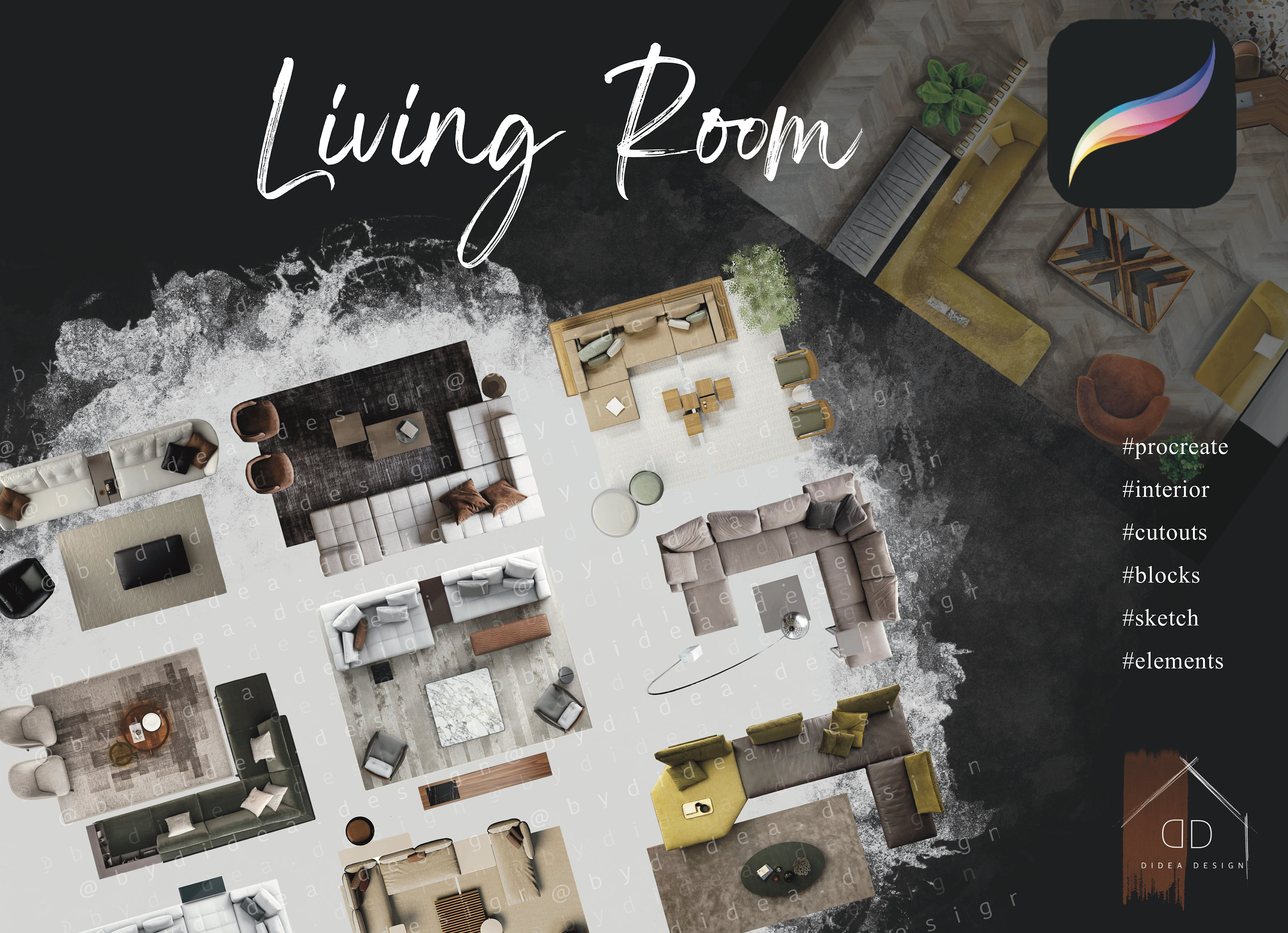 Procreate Living Room Decor Cutouts Interior Design Interior Sketch - Etsy