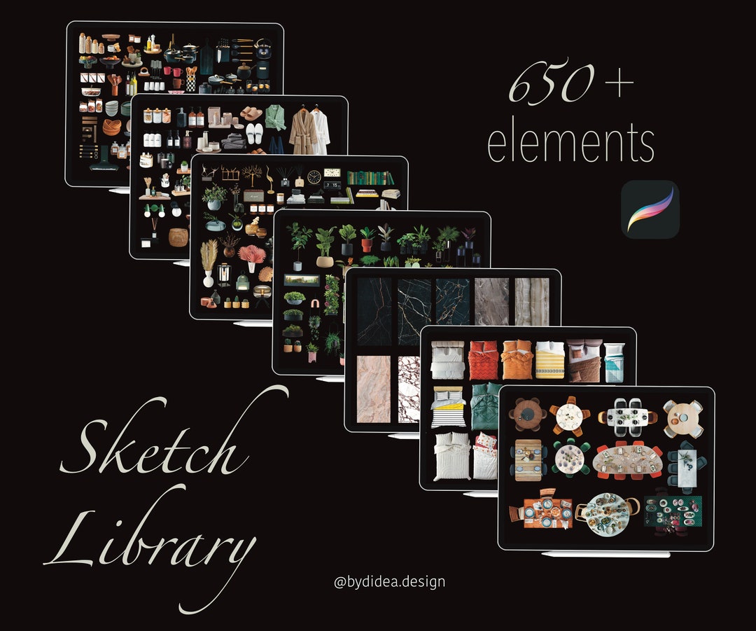 Procreate Sketch Library Bundle Cutouts Interior Design Sketch Blocks ...