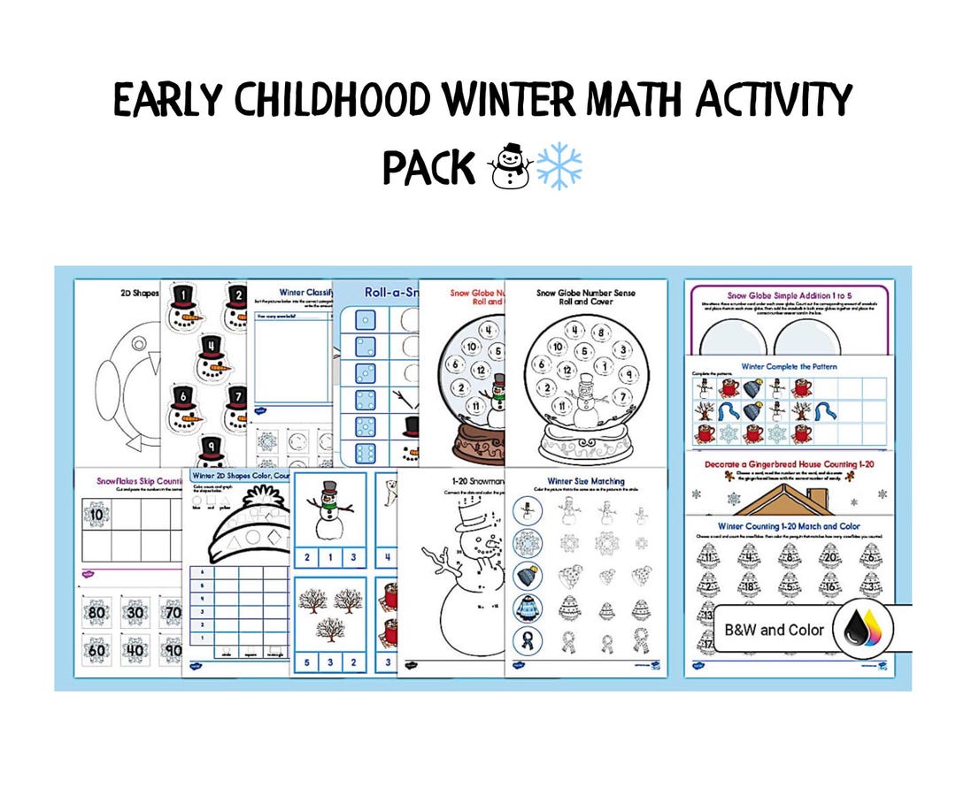 Early Childhood Winter Math Activity Pack Digital - Etsy