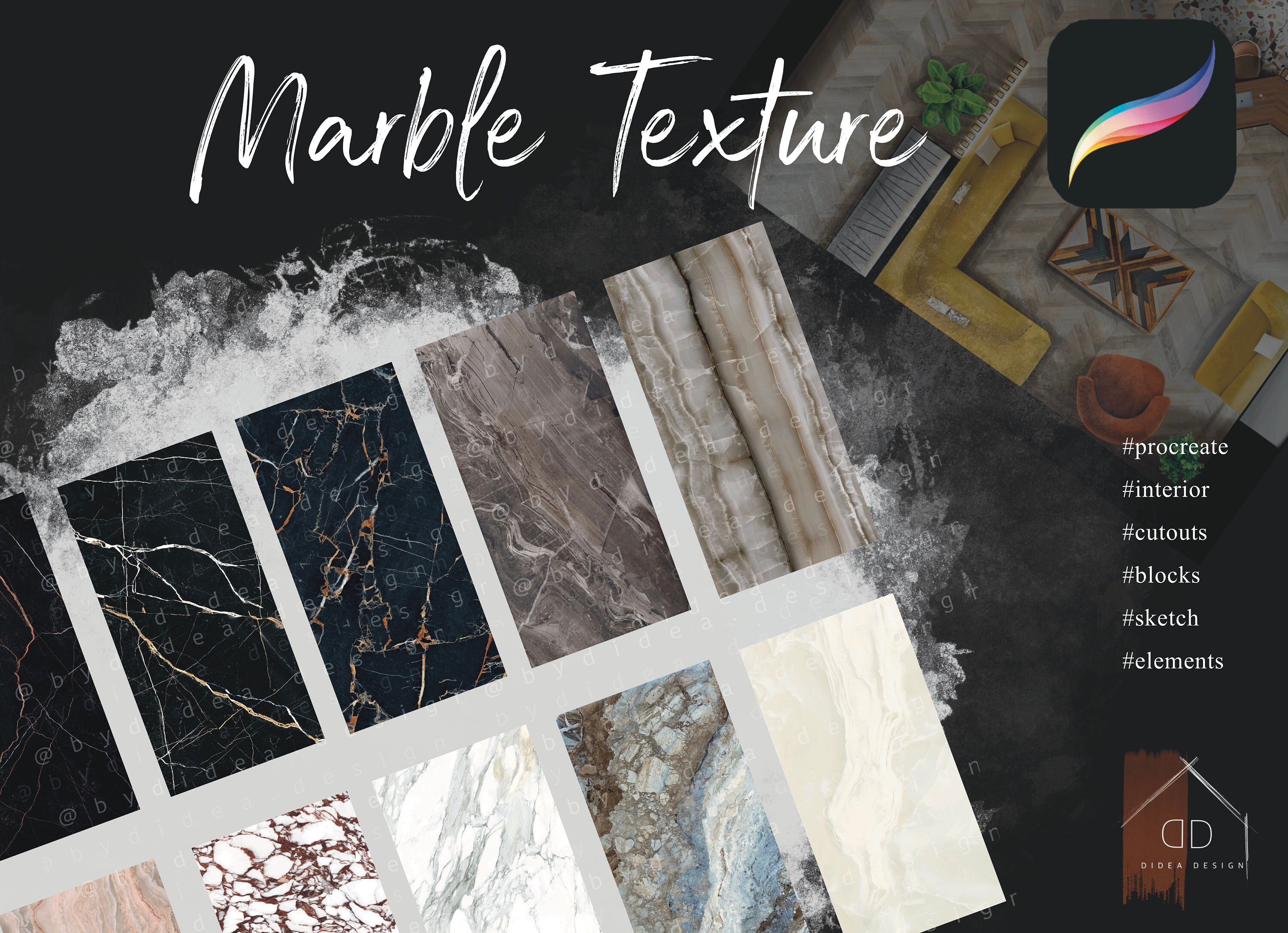 Procreate Marble Effect Bathroom Kitchen Cutouts Interior Sketch Blocks Etsy