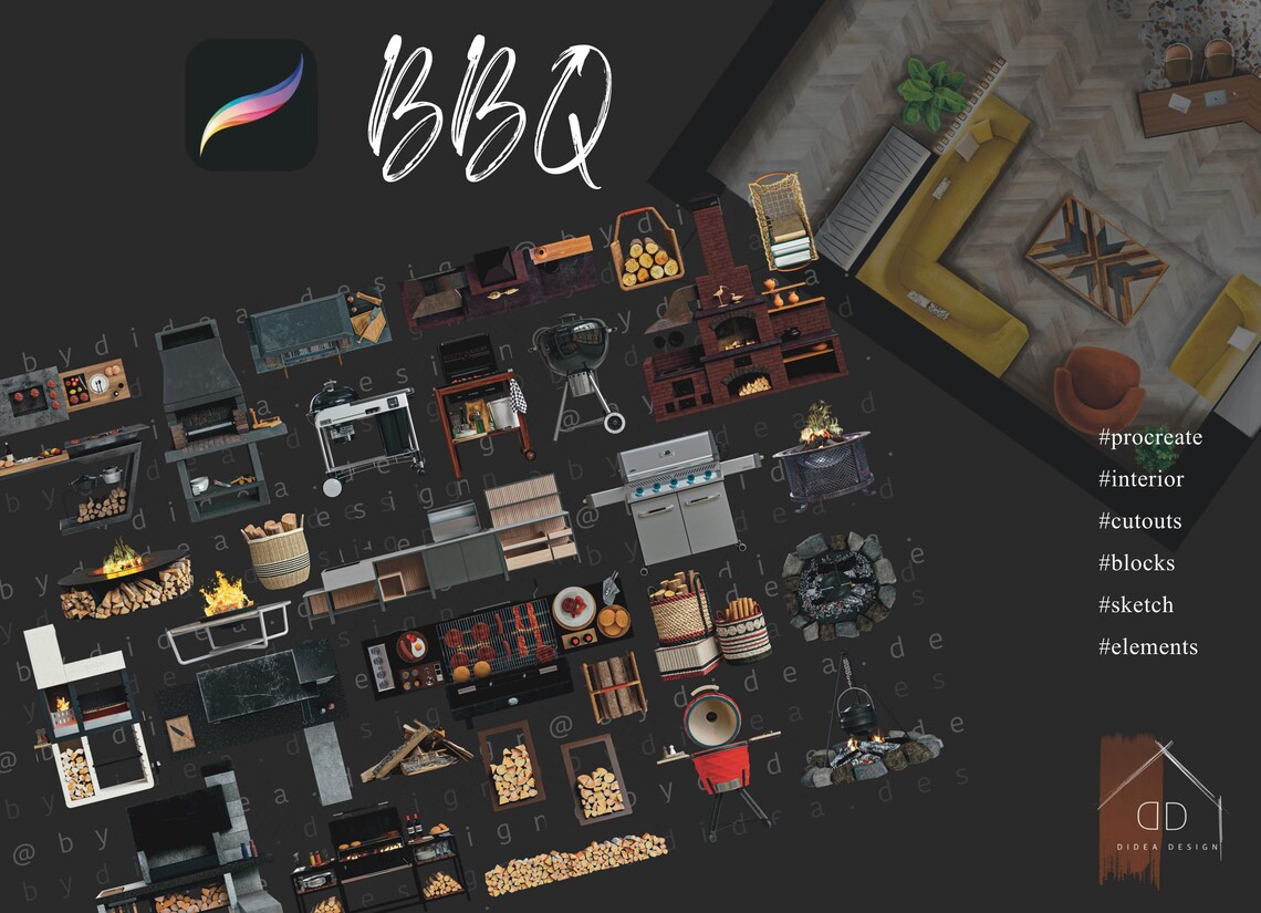 Procreate Fireplace BBQ Grill Cutouts Interior Design Sketch Blocks - Etsy