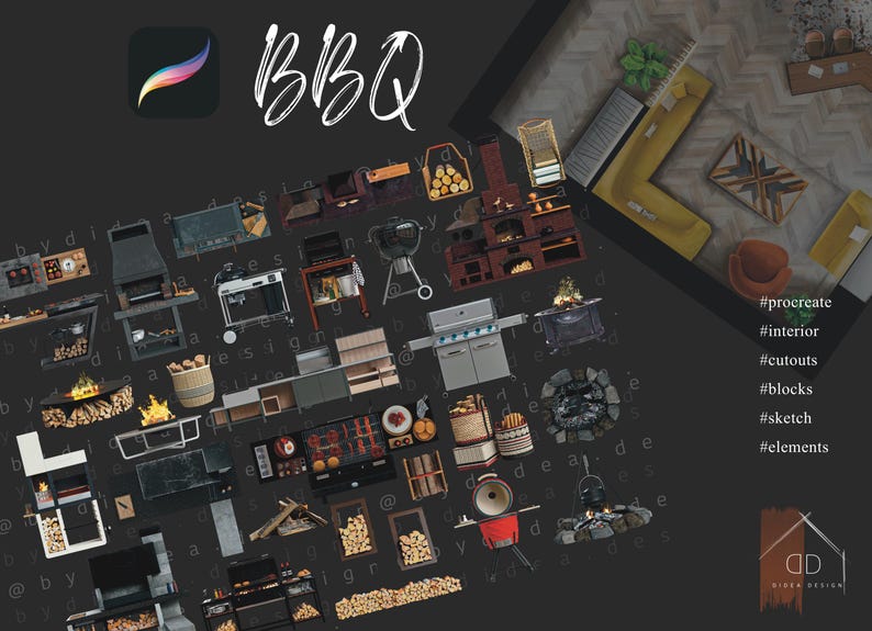 Procreate Fireplace BBQ Grill Cutouts Interior Design Sketch Blocks - Etsy