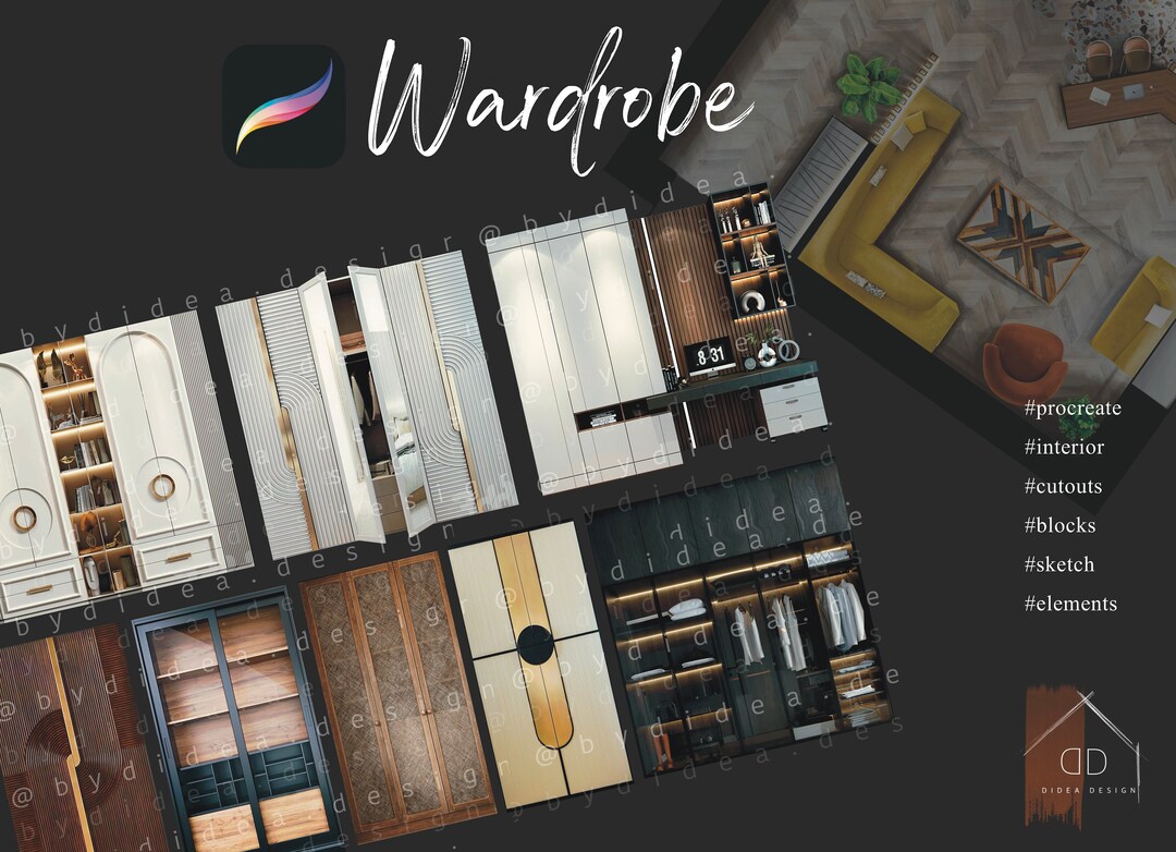 Procreate Wardrobe Furniture Cutouts Interior Design Interior Sketch ...