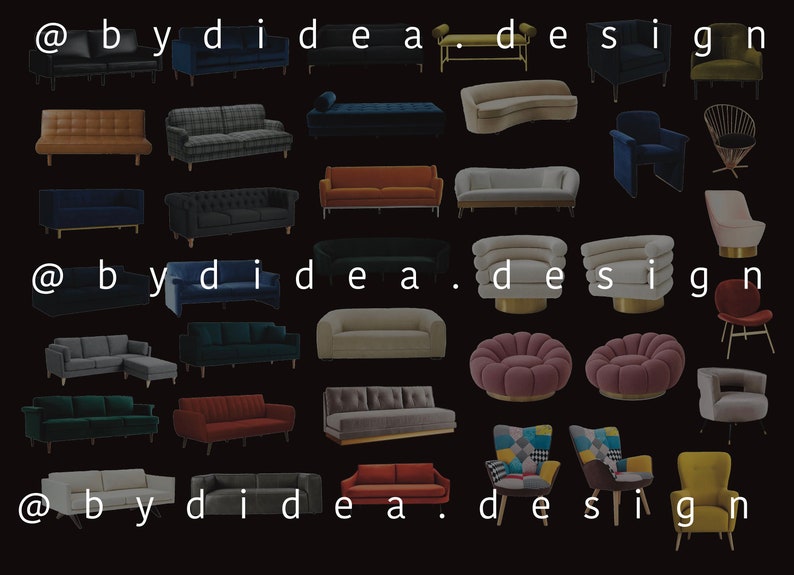 Procreate Sofa Cutouts Interior Design Interior Sketch - Etsy