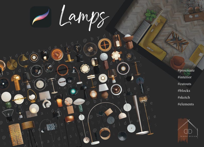 Procreate Lamp Light Cutouts Design Interior Sketch Blocks Elements - Etsy