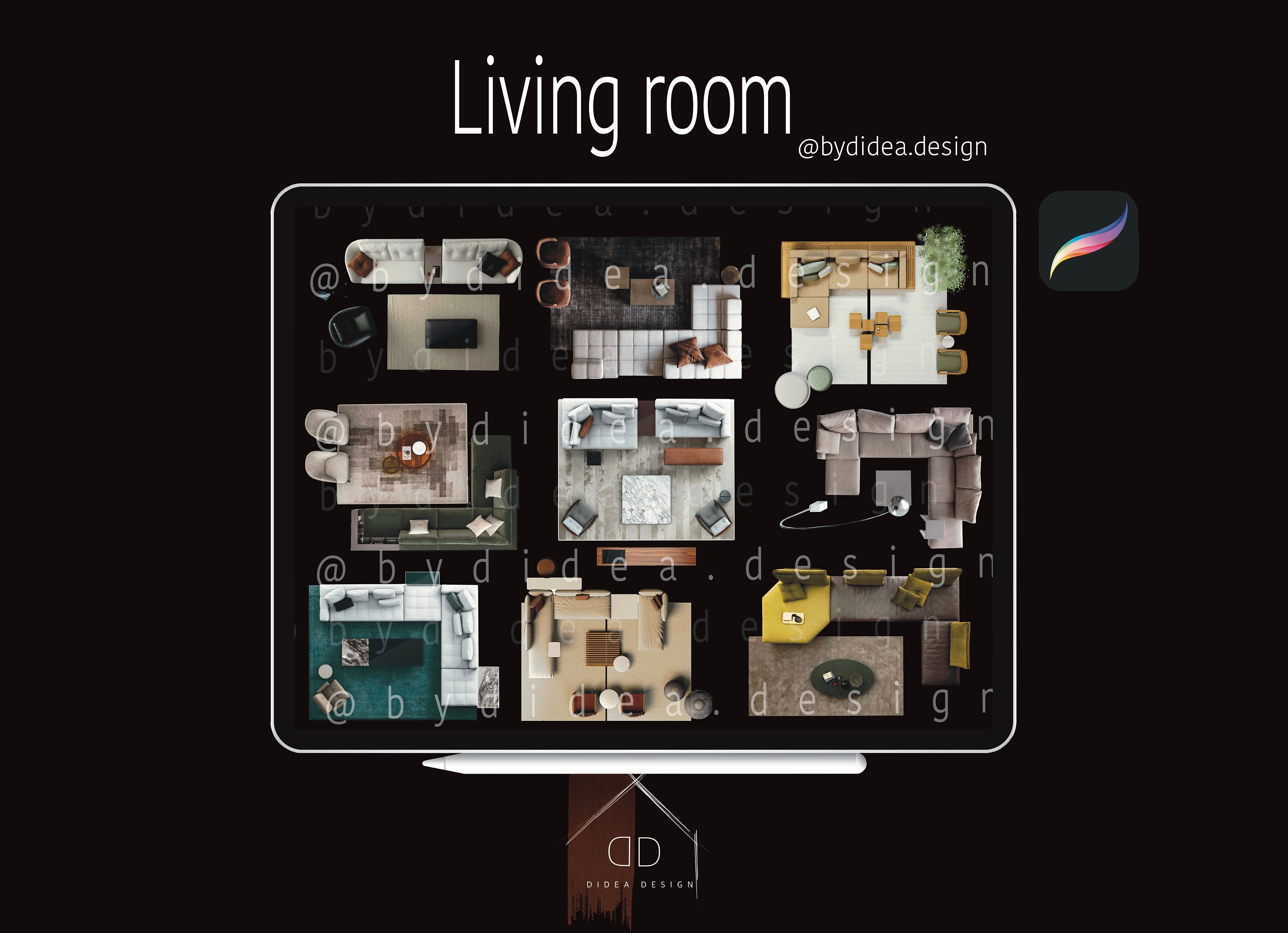 Procreate Living Room Decor Cutouts Interior Design Interior Sketch - Etsy