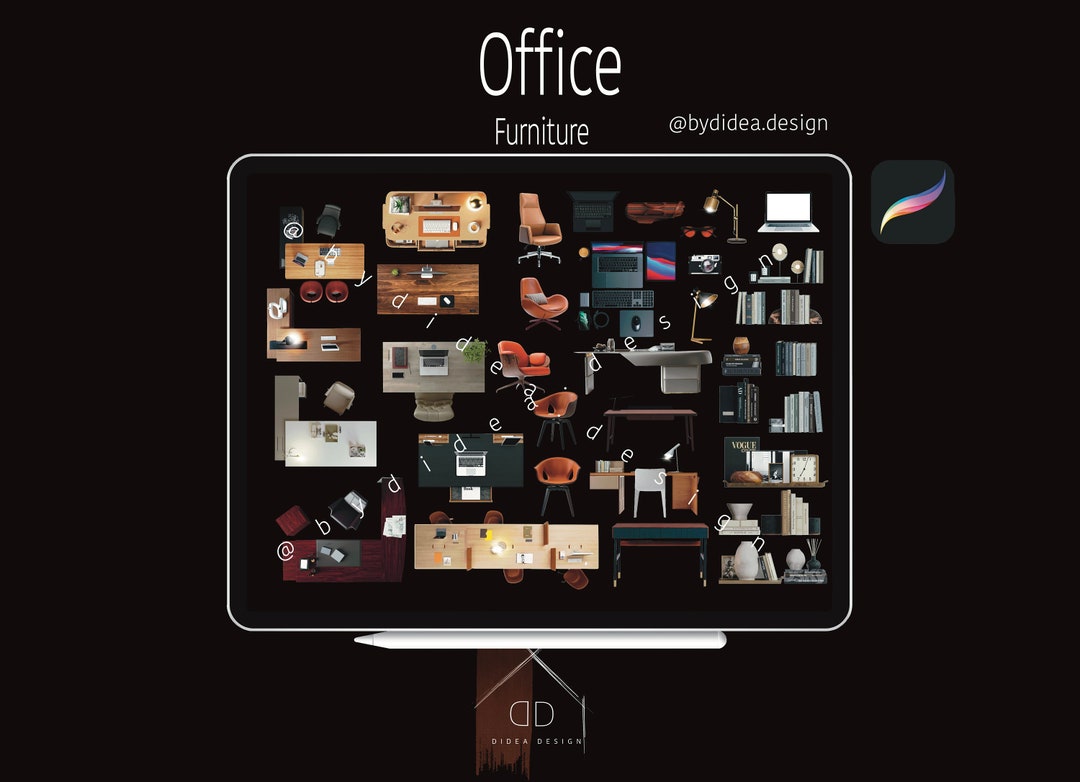 Procreate Office Furniture Cutouts Interior Design Interior Sketch - Etsy