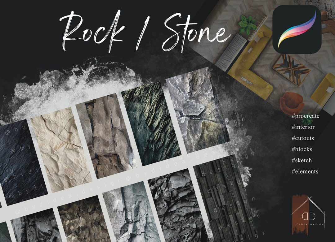 Procreate Rock Stone Texture Cutouts Design Interior Exterior Sketch ...