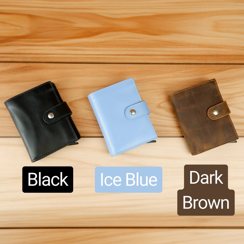 AirTag Leather Wallet Mechanical Card Holder With RFID Protection Cash ...