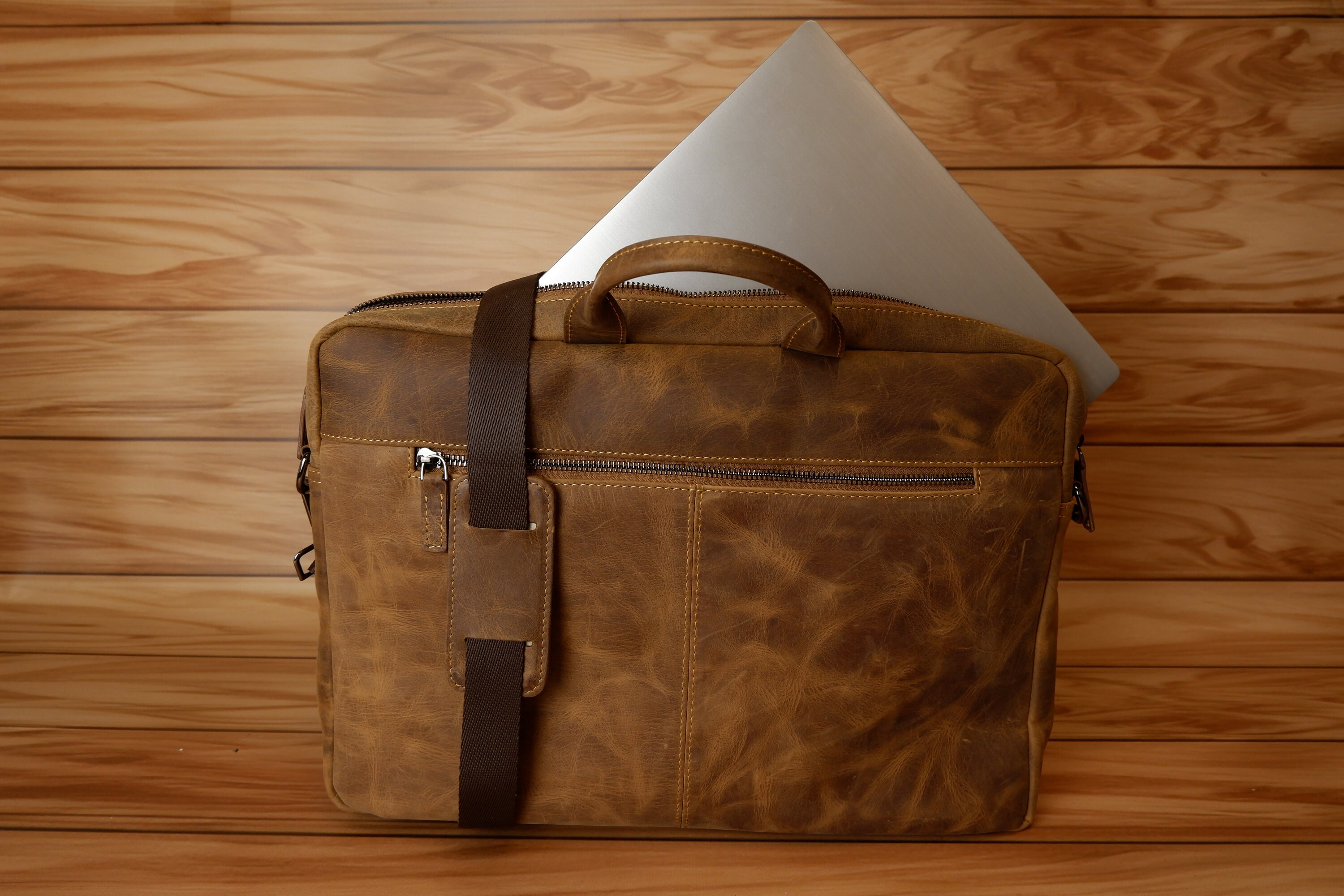 Premium Leather Laptop Bag Soft Padded, RFID Protection, Multiple ...