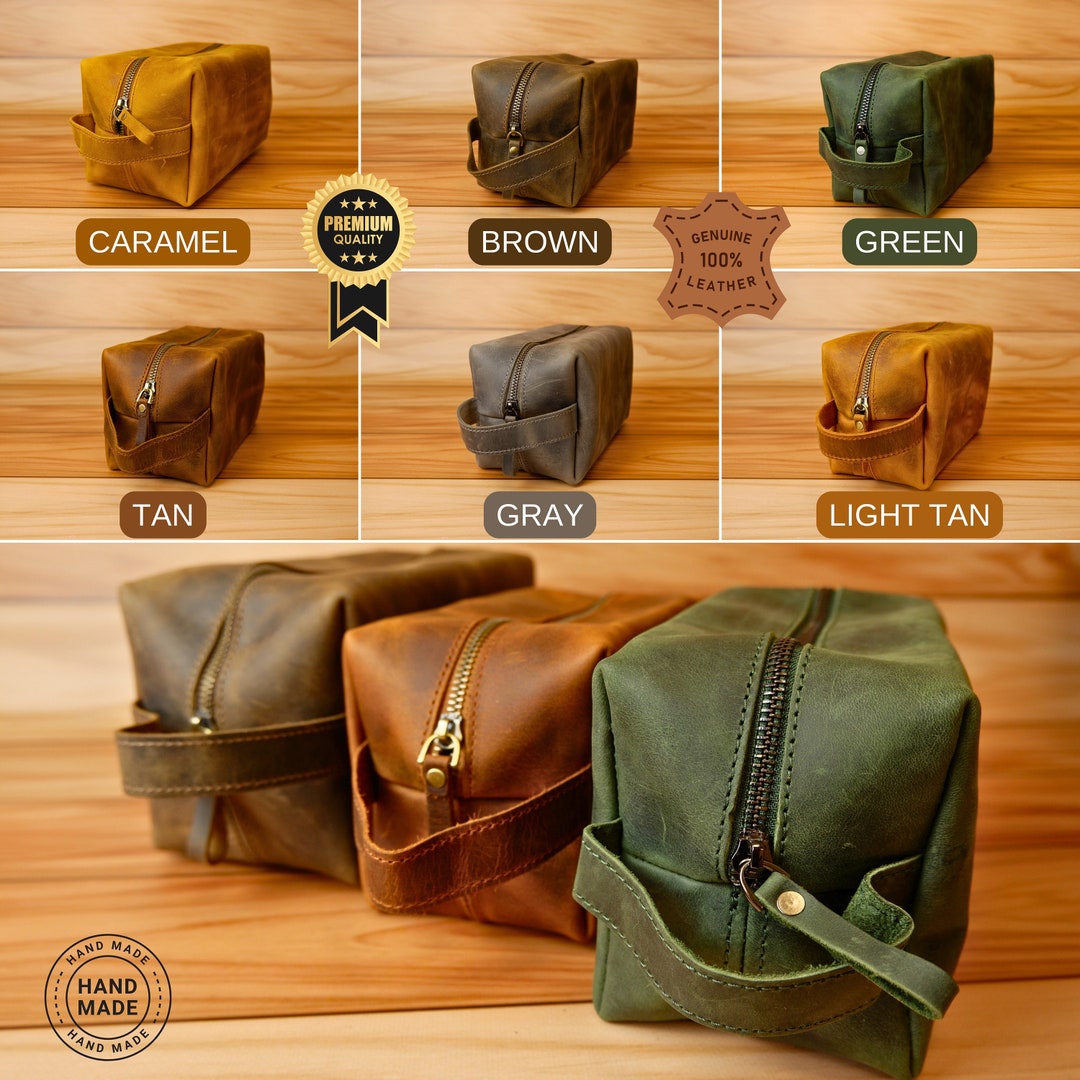 Genuine Leather Dopp Kit LARGE, Personal Care Bag, Makeup Bag, Carry ...