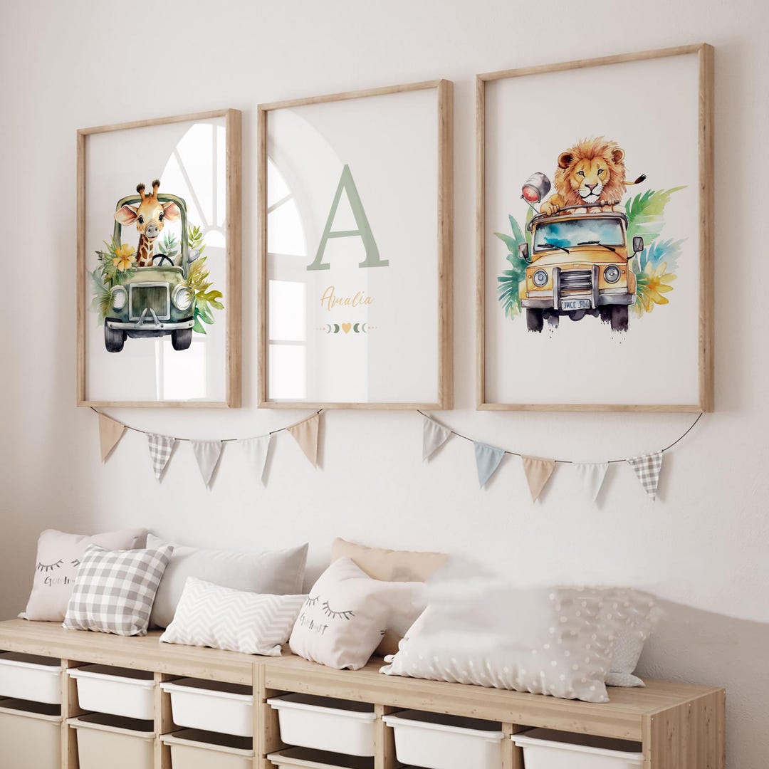 Safari Animal Nursery Decor Custom Nursery Set of 3 Personalized Name ...
