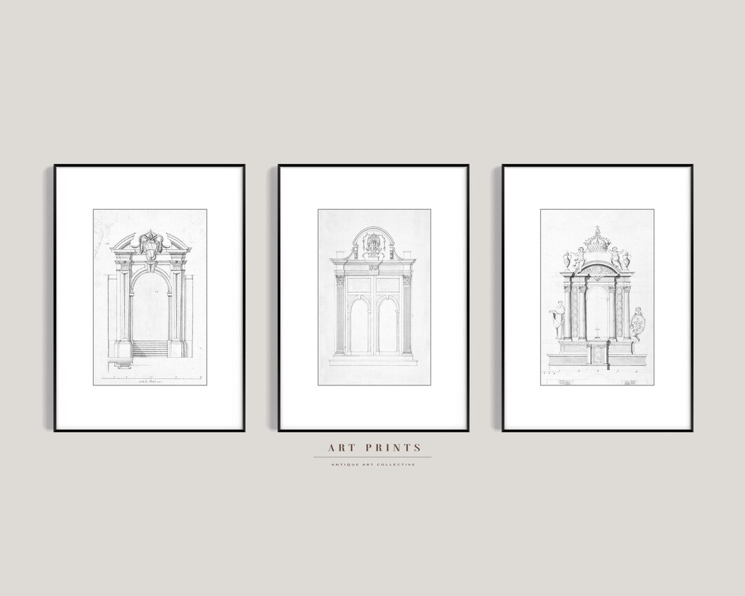 Architectural Drawing Gallery Wall Art | Vintage Architecture Sketch ...
