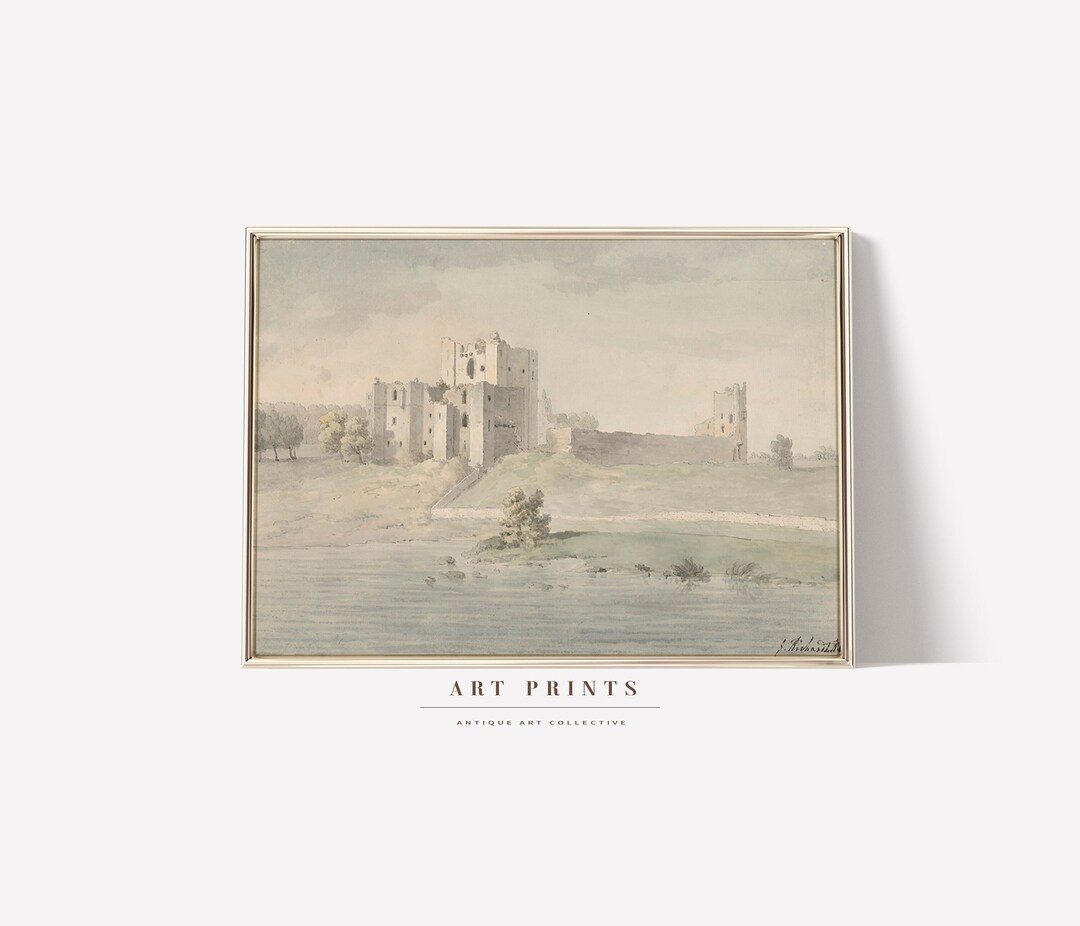 Muted Landscape Painting Green | Castle European Painting | Vintage ...