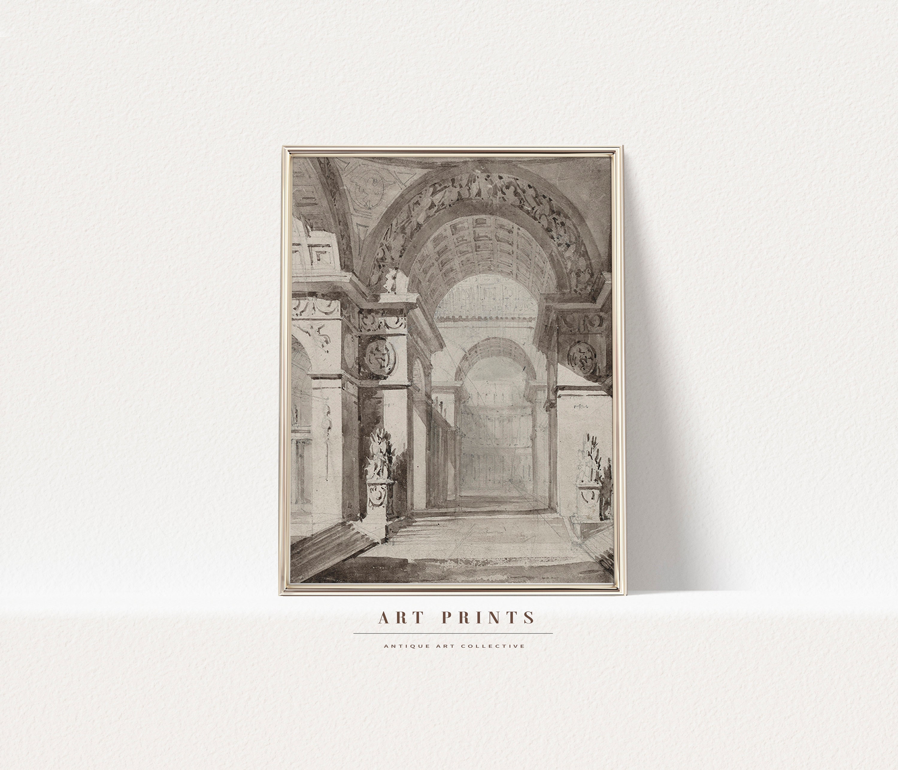 Architecture Drawing Gallery Wall Art | Vintage Architecture Sketch Art ...