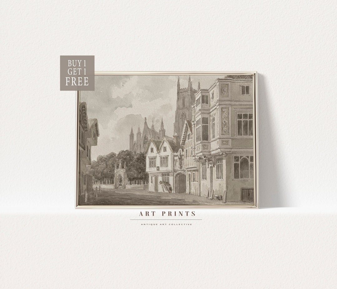 Vintage Cityscape Painting | Paris Drawing Art Print | French Cityscape ...