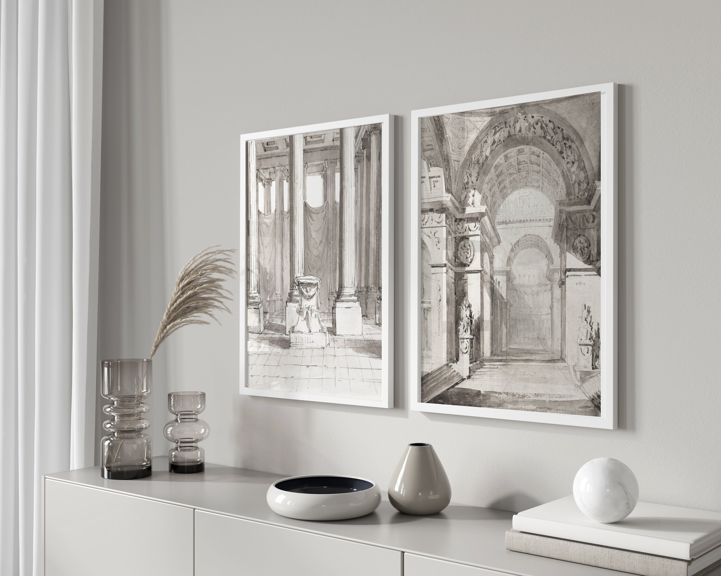 Architecture Drawing Gallery Wall Art | Vintage Architecture Sketch Art ...