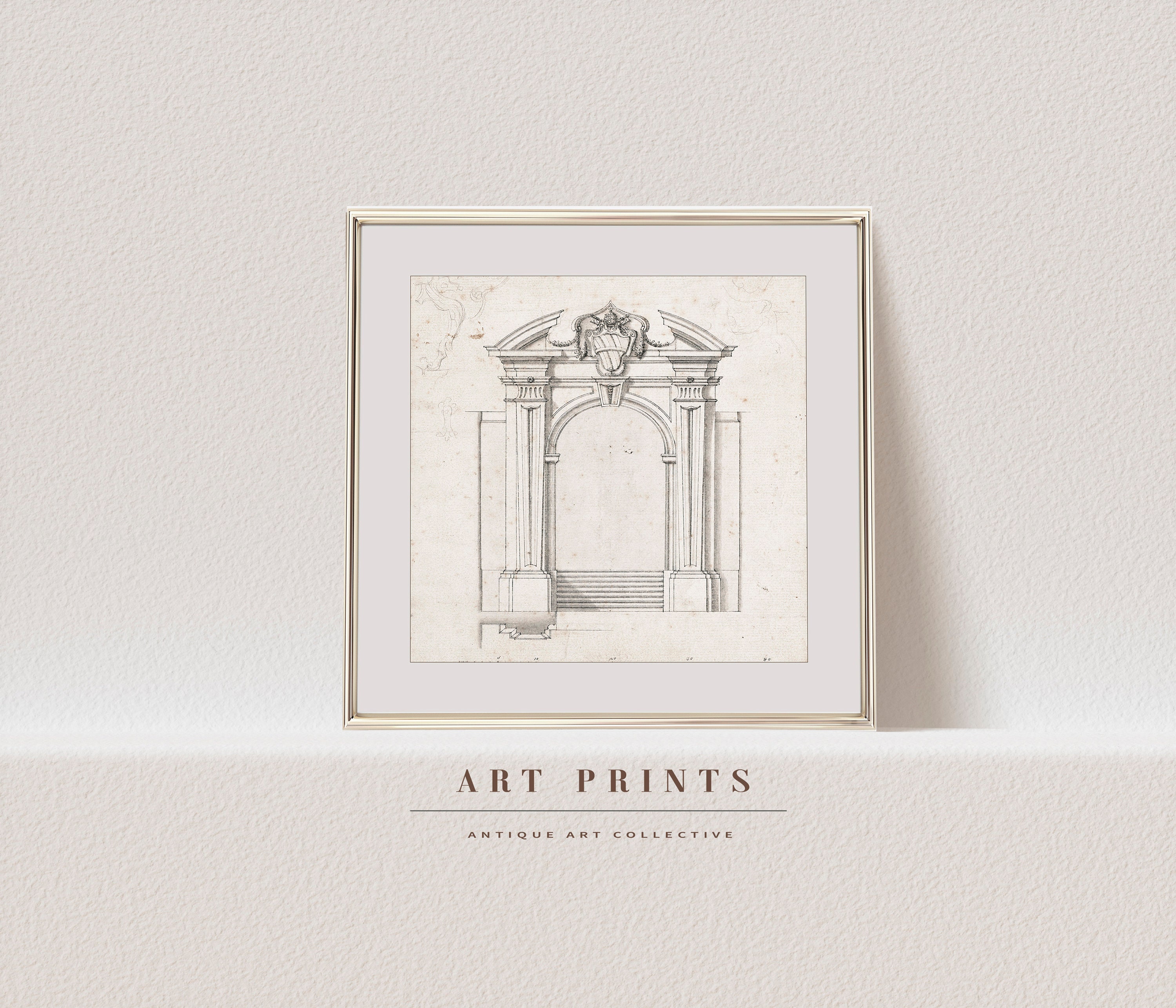 Vintage Architectural Drawing Gallery Wall Art | Architecture Sketch ...