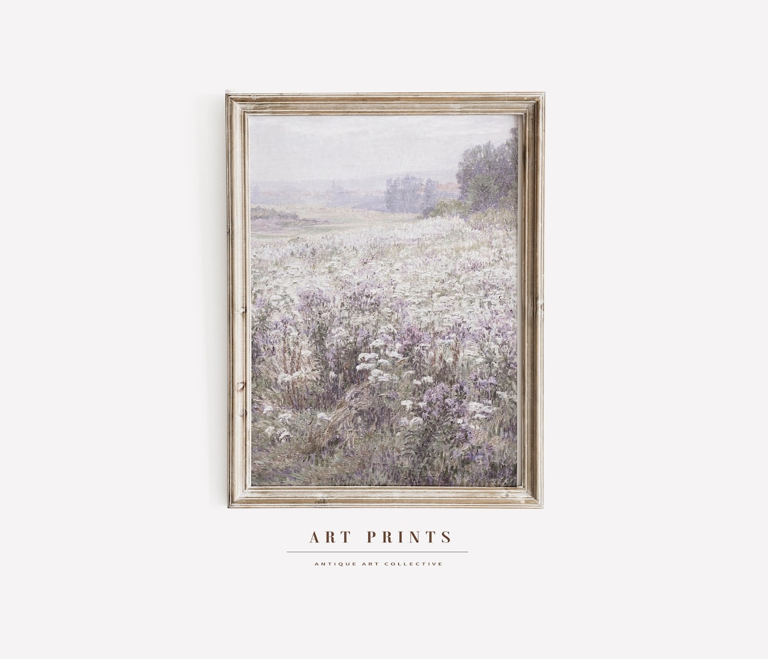 Muted Landscape Painting Print | Meadow Spring Pinkpainting | Vintage ...