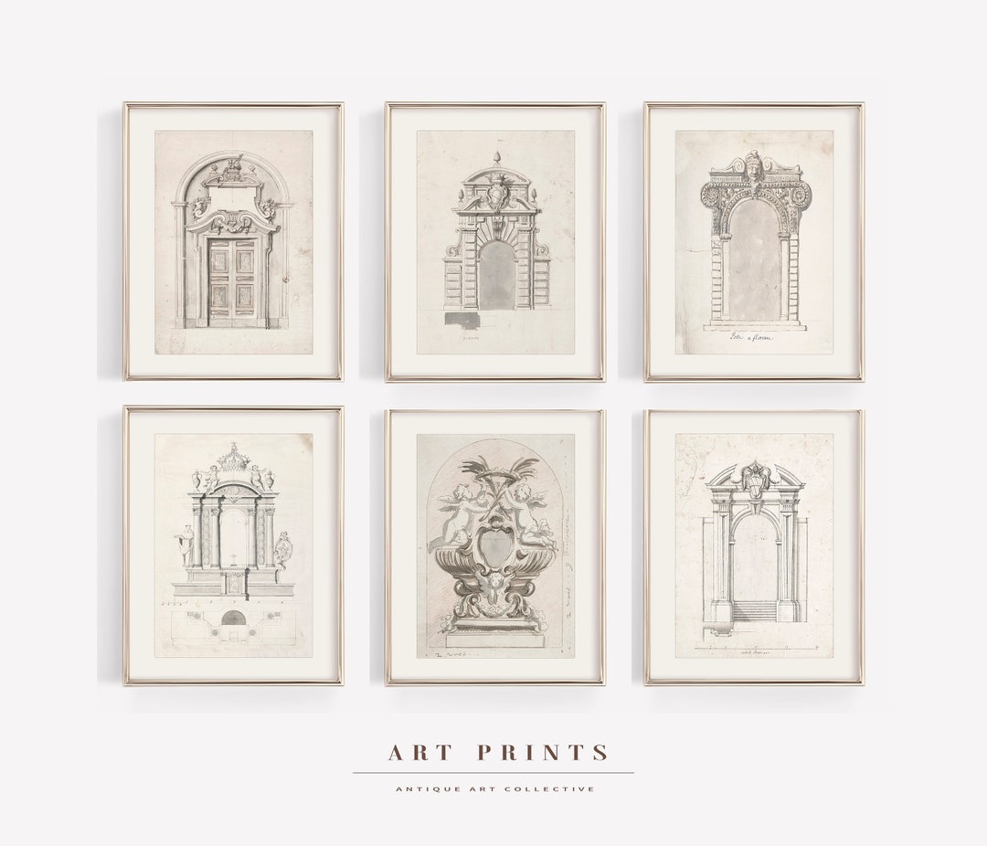 Vintage Architectural Drawing Gallery Set | Architecture Sketch Drawing ...