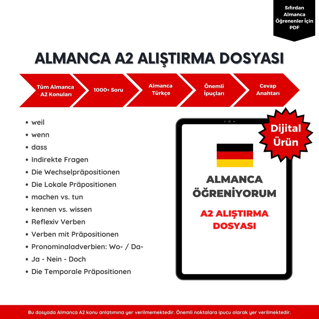 Almanca A2 Alistirma Dosyasi tüm A2 Konulari, 1000 Soru, Cevap Anahtari - Etsy