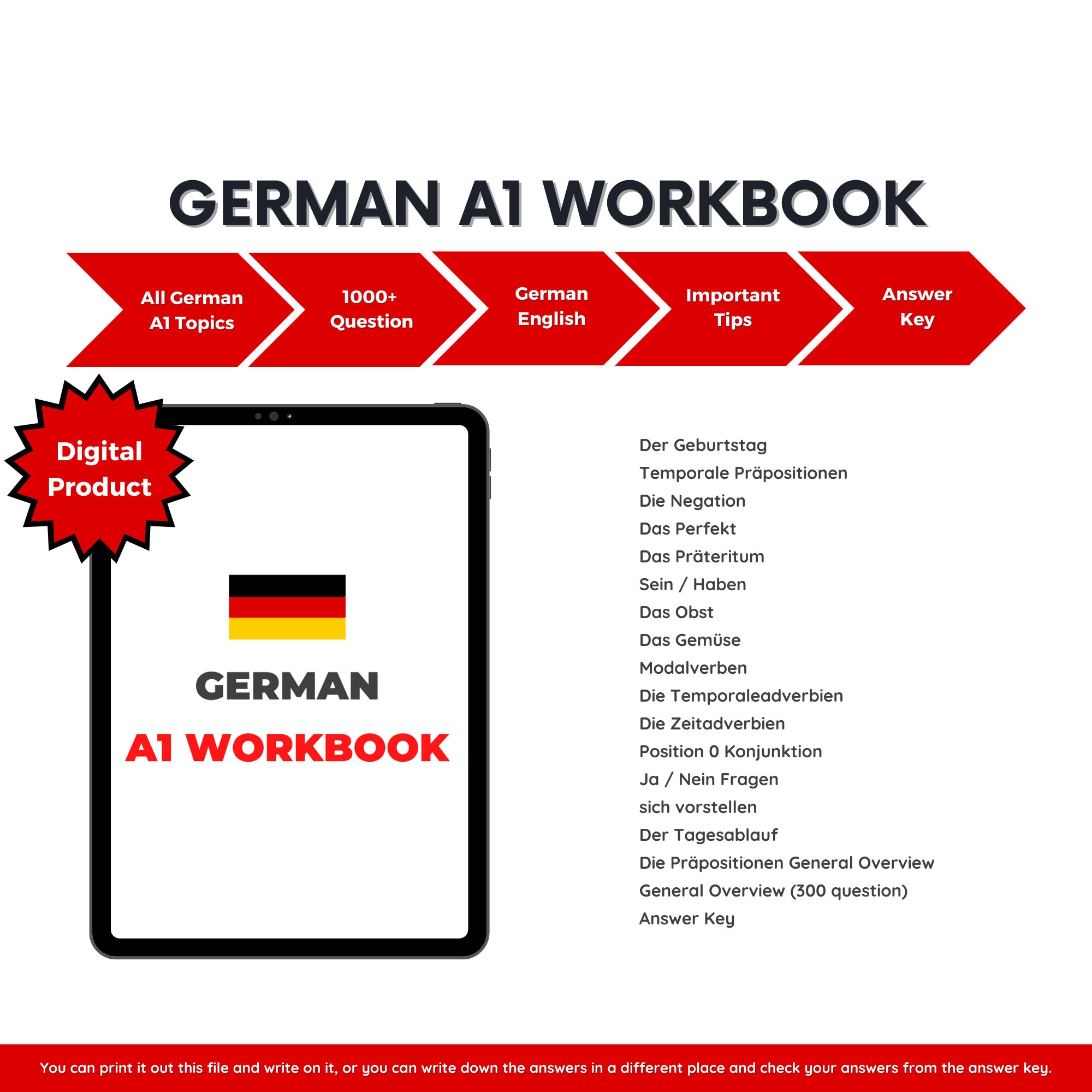 German A1 Workbook includes All German A1 Topics 1000 - Etsy