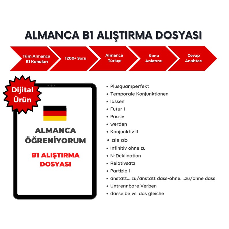 Almanca B1 Alistirma Dosyasi Konu Anlatimi tüm B1 Konulari, 1200 Soru ...
