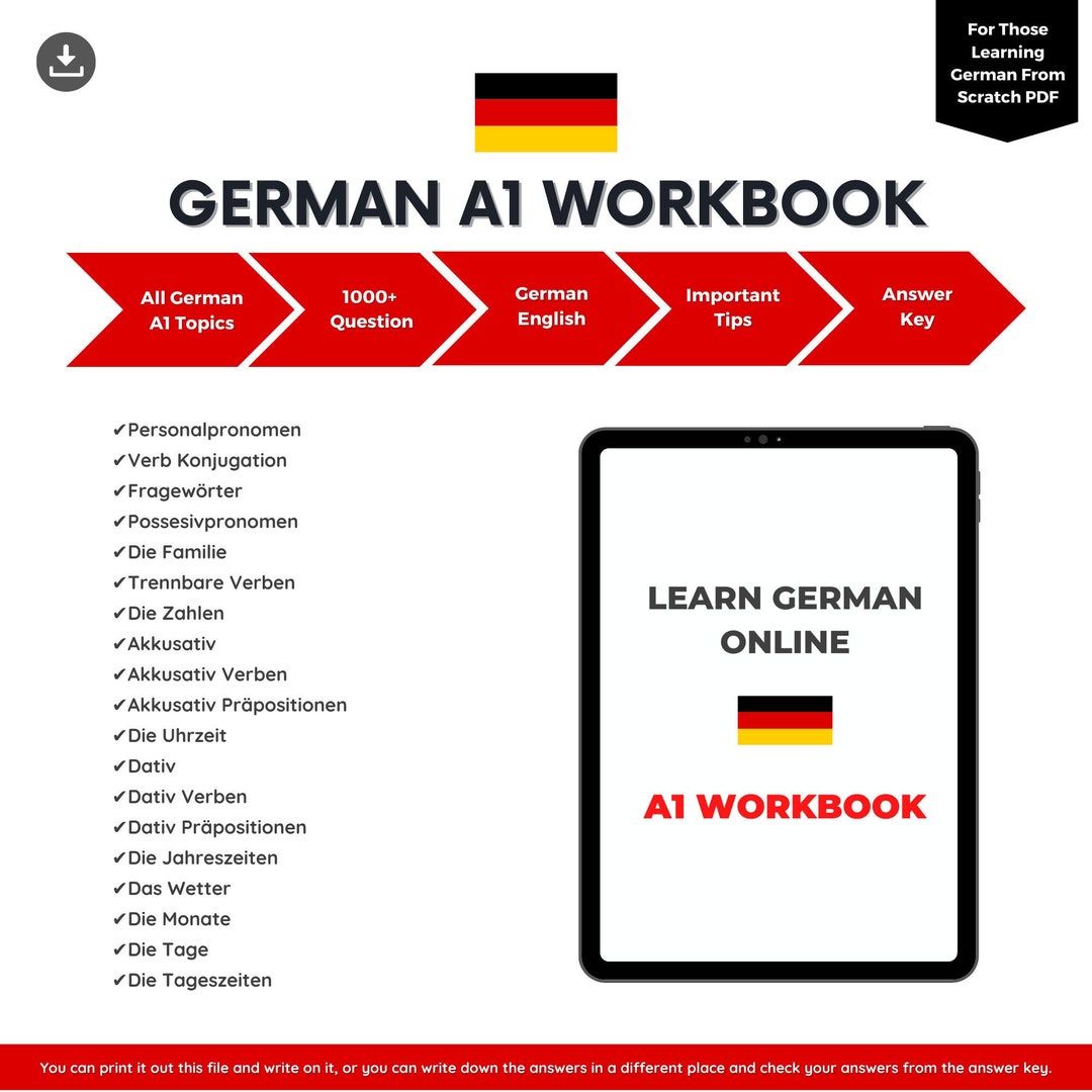 German A1 Workbook includes All German A1 Topics 1000 - Etsy
