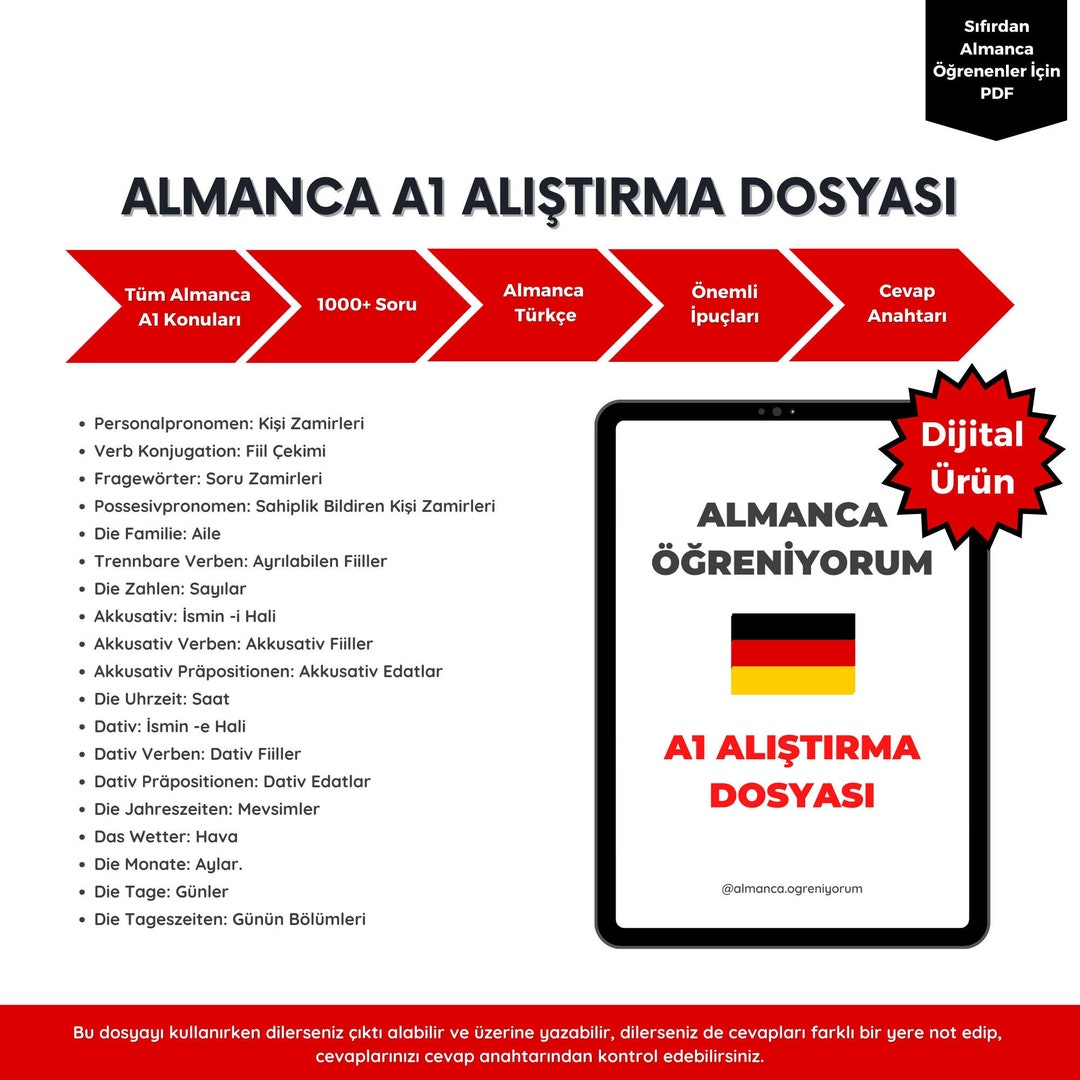 Almanca A1 Alistirma Dosyasi tüm A1 Konulari, 1000 Soru, Cevap Anahtari - Etsy