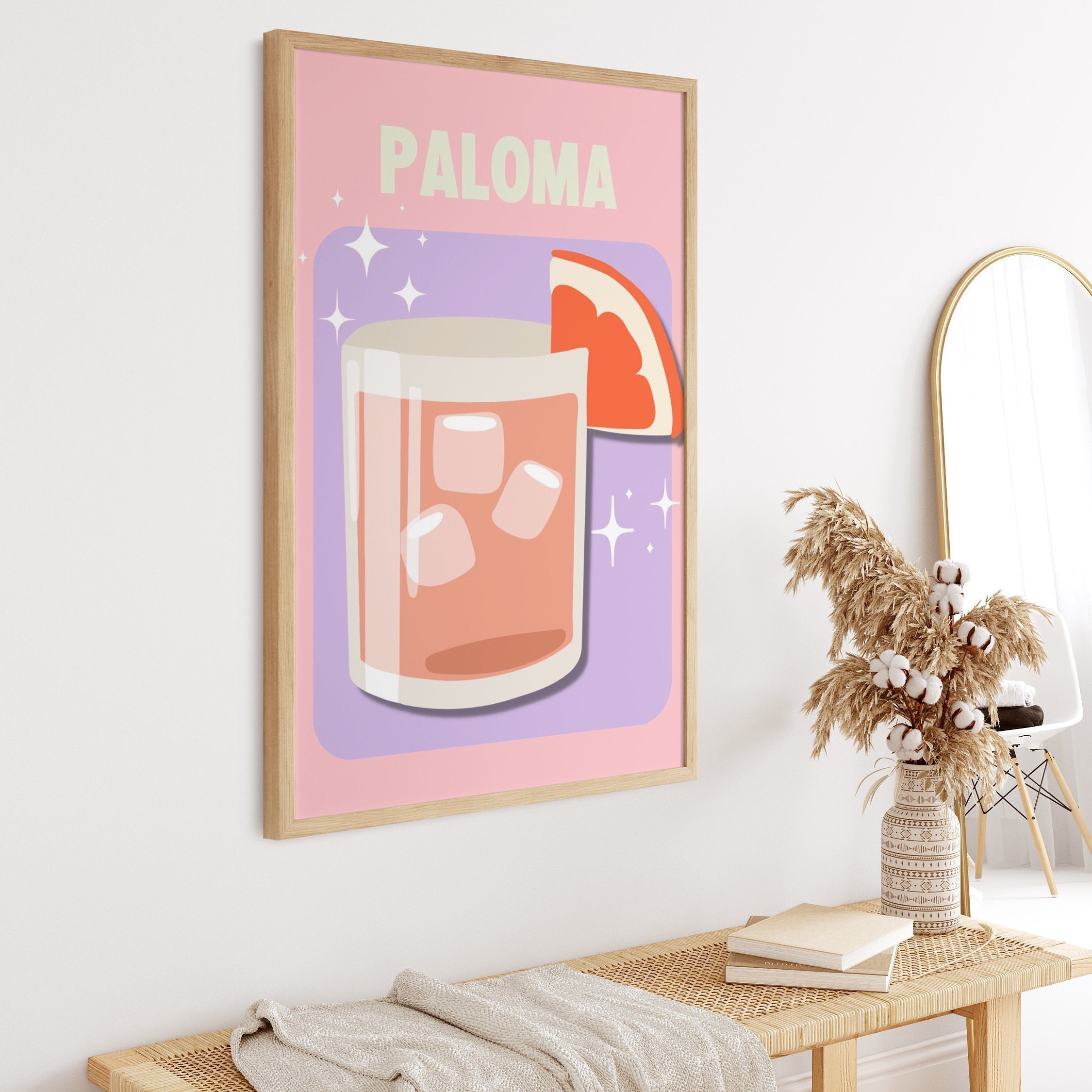 Retro Paloma Print Cocktail Poster Bar Cart Accessory - Etsy