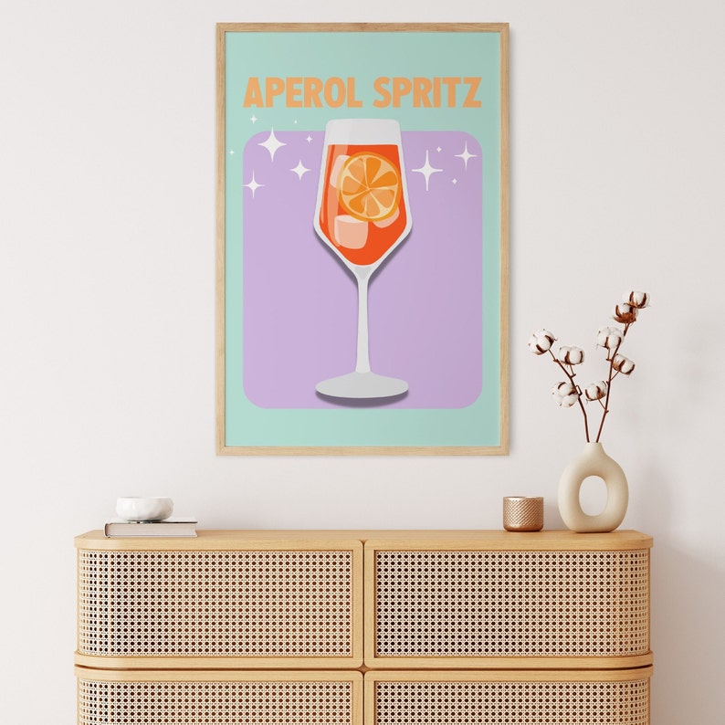 Retro Aperol Spritz Print, Cocktail Poster, Bar Cart Accessory, Alcohol ...