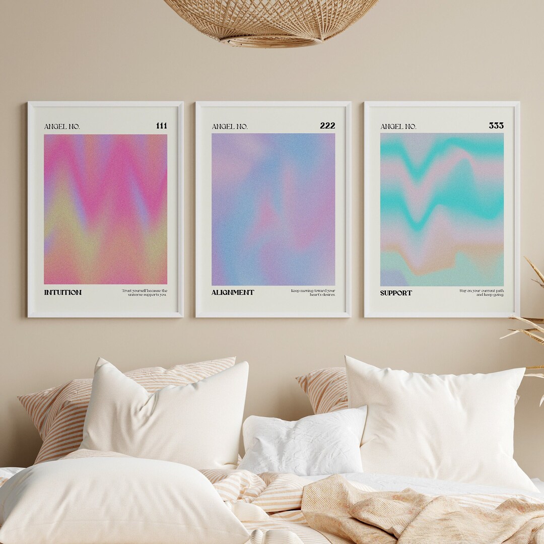 Gradient Angel Number Posters Set of 3, Gradient Wall Art, Spiritual ...