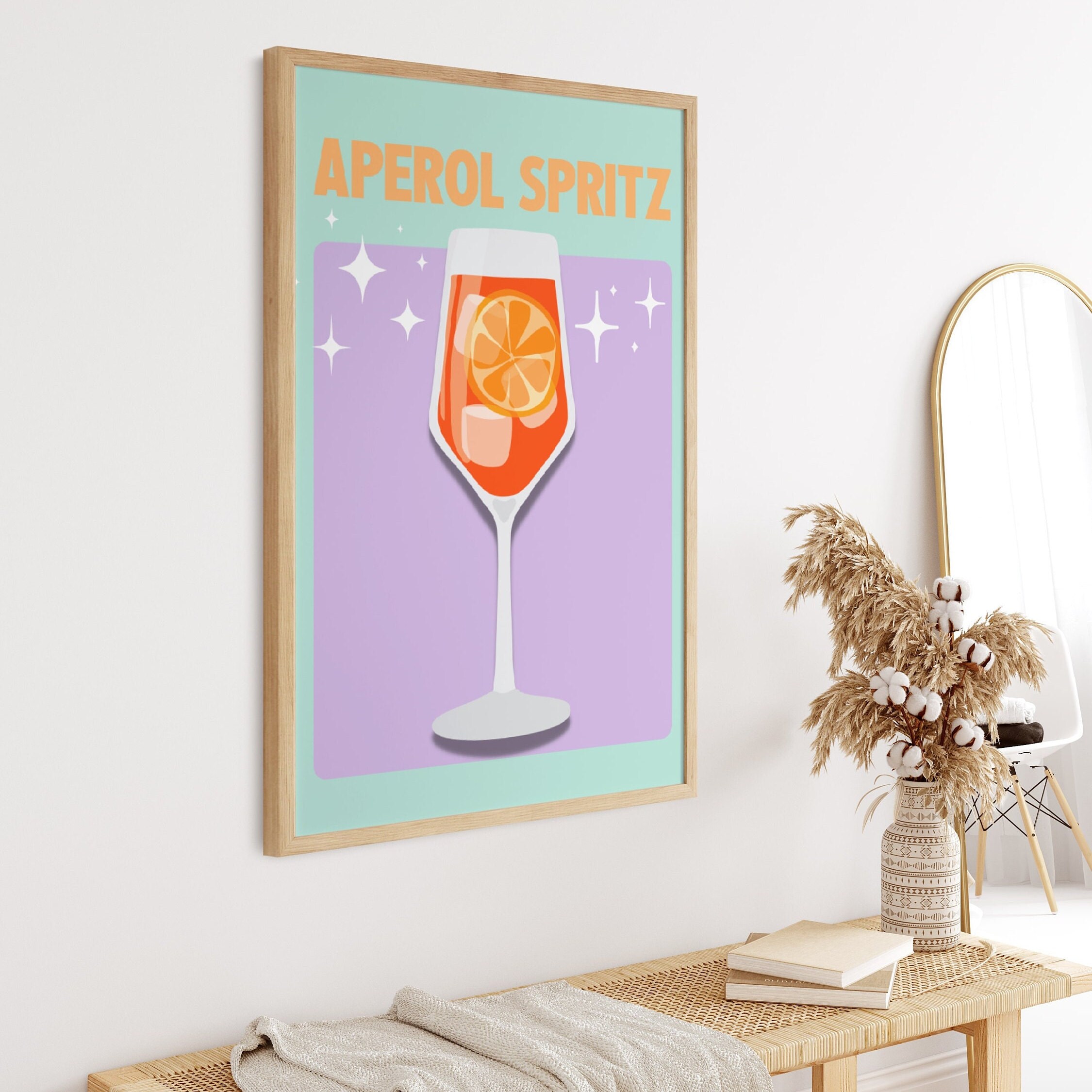 Retro Aperol Spritz Print, Cocktail Poster, Bar Cart Accessory, Alcohol ...