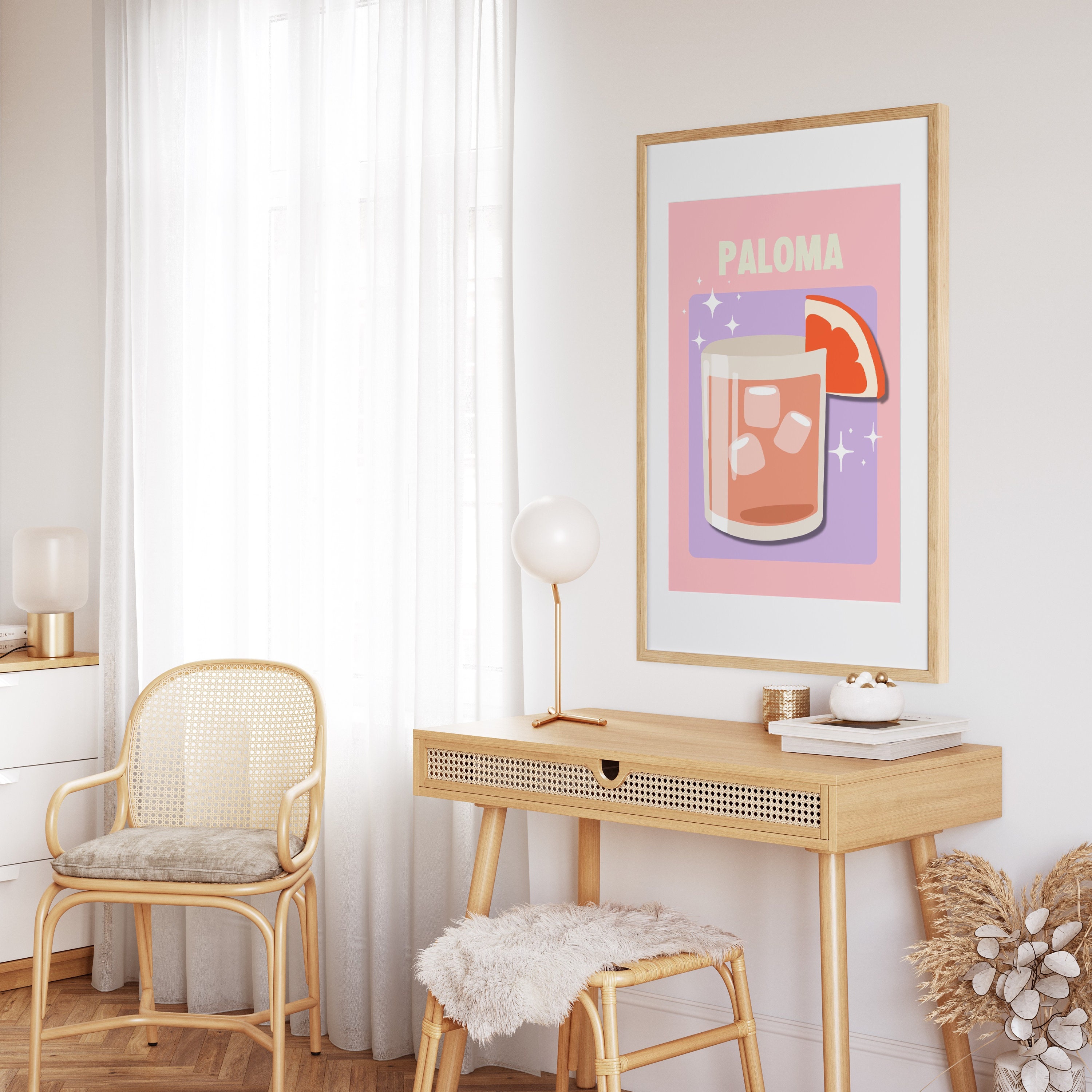 Retro Paloma Print Cocktail Poster Bar Cart Accessory - Etsy