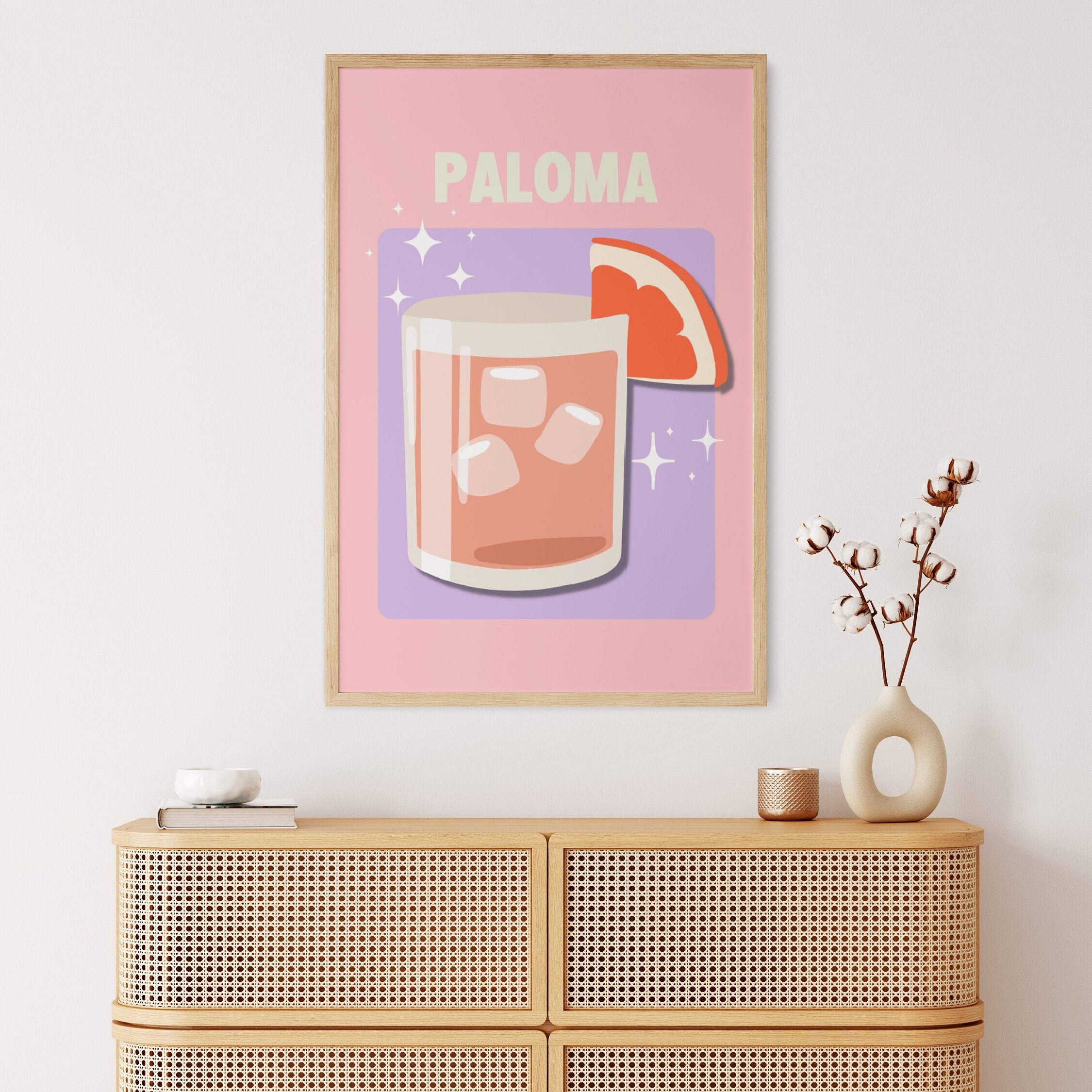 Retro Paloma Print Cocktail Poster Bar Cart Accessory - Etsy