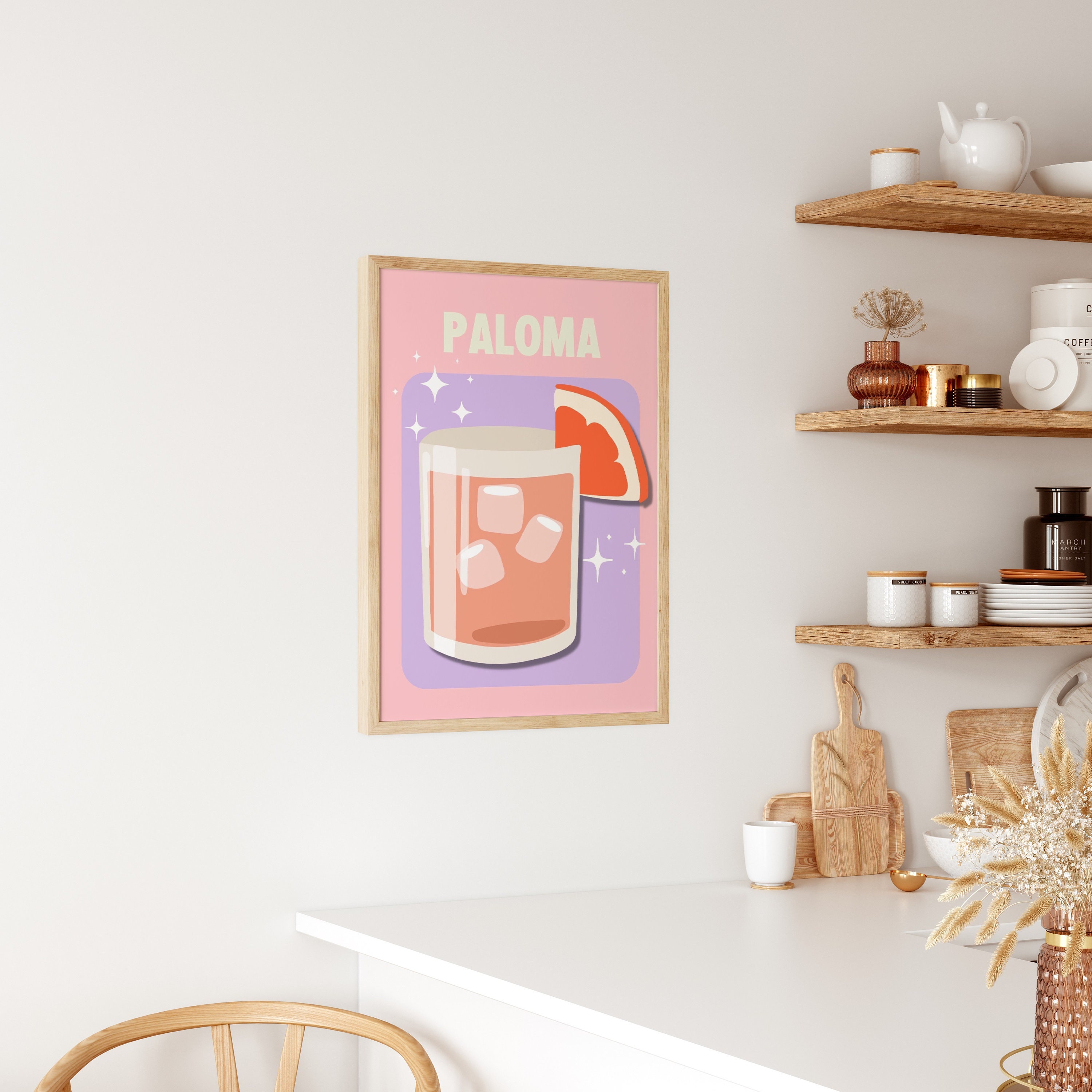 Retro Paloma Print Cocktail Poster Bar Cart Accessory - Etsy