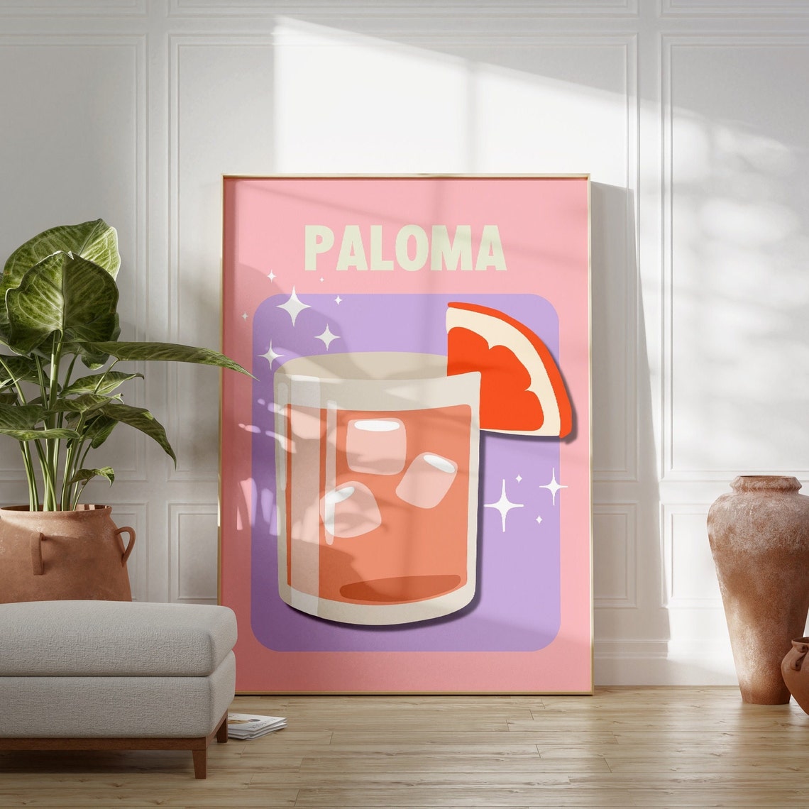 Retro Paloma Print Cocktail Poster Bar Cart Accessory - Etsy