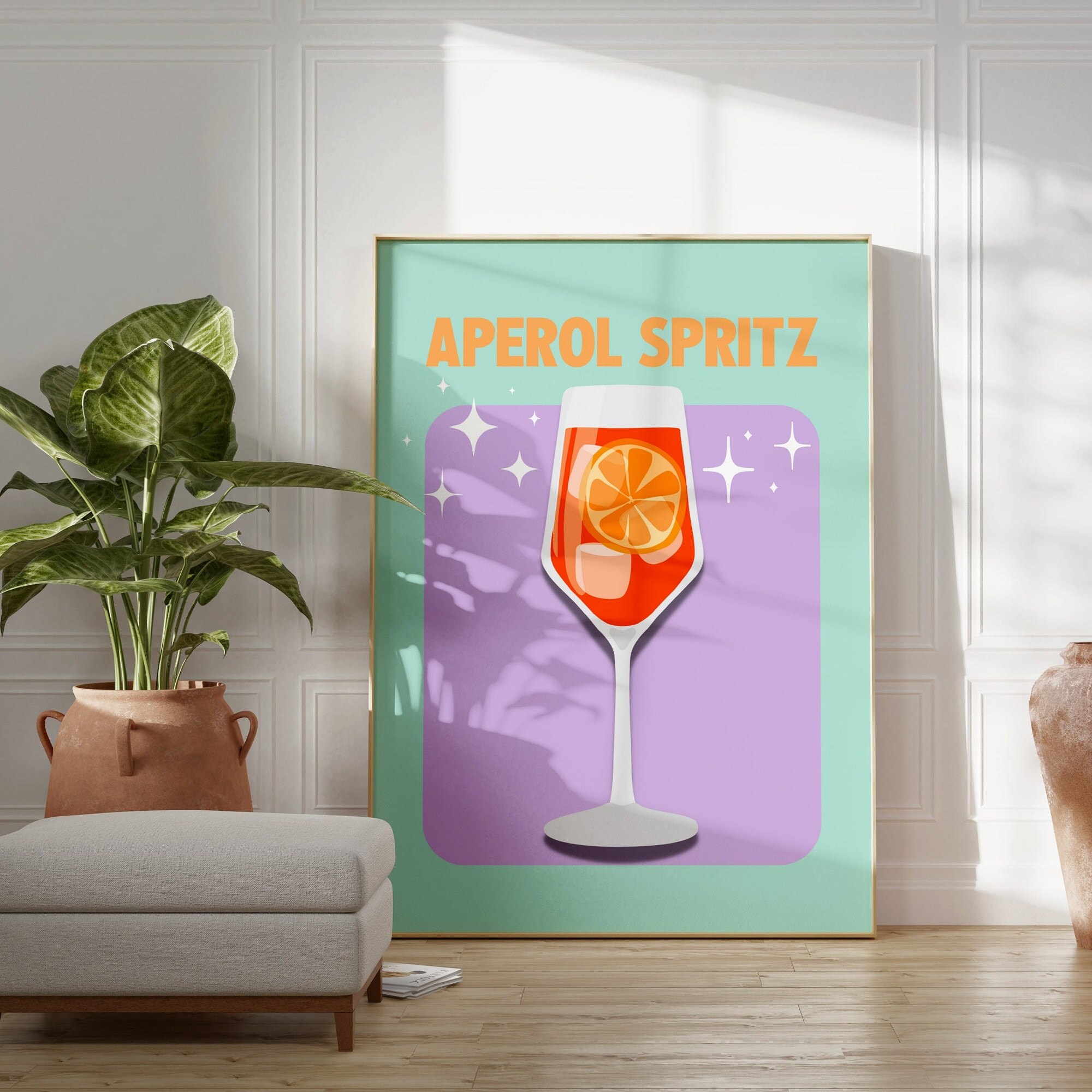 Retro Aperol Spritz Print, Cocktail Poster, Bar Cart Accessory, Alcohol ...