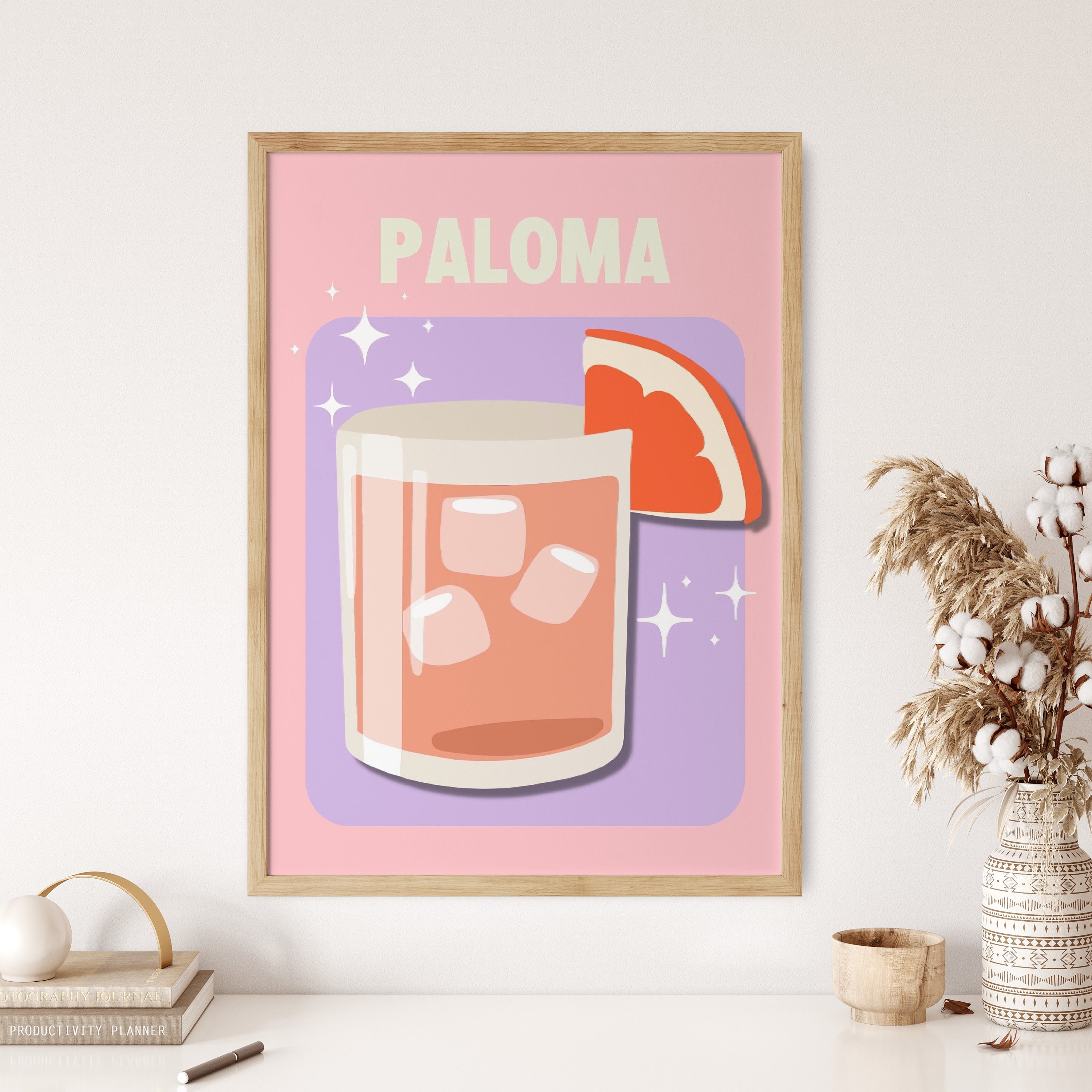 Retro Paloma Print Cocktail Poster Bar Cart Accessory - Etsy
