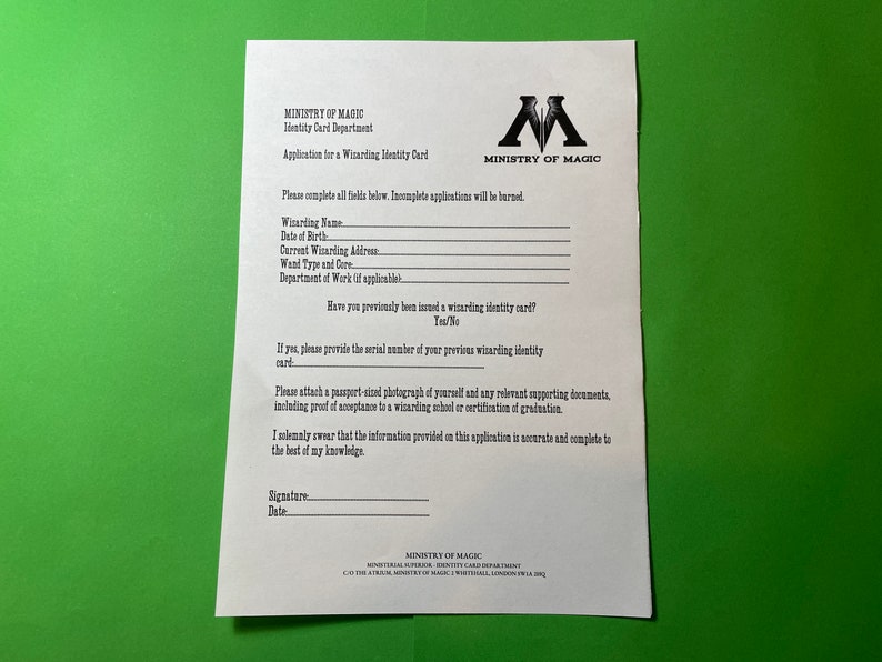 Ministry of Magic ID Card – British Wizarding Government, Editable ...