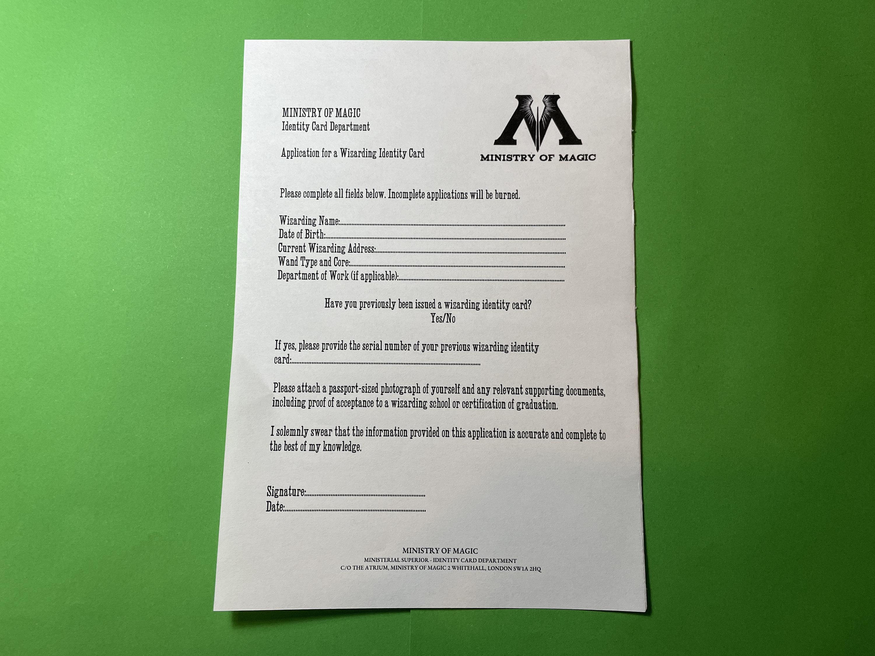 Ministry of Magic ID Card – British Wizarding Government, Editable ...