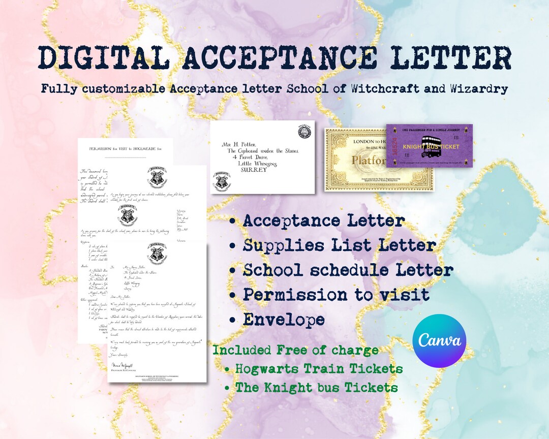 Digital Canva Fully Editable Magic School Acceptance Letter Fan Art ...