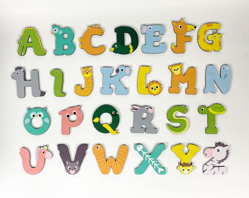 Animal Alphabet Wooden Letters for Children, Montessori Toys, Childhood ...