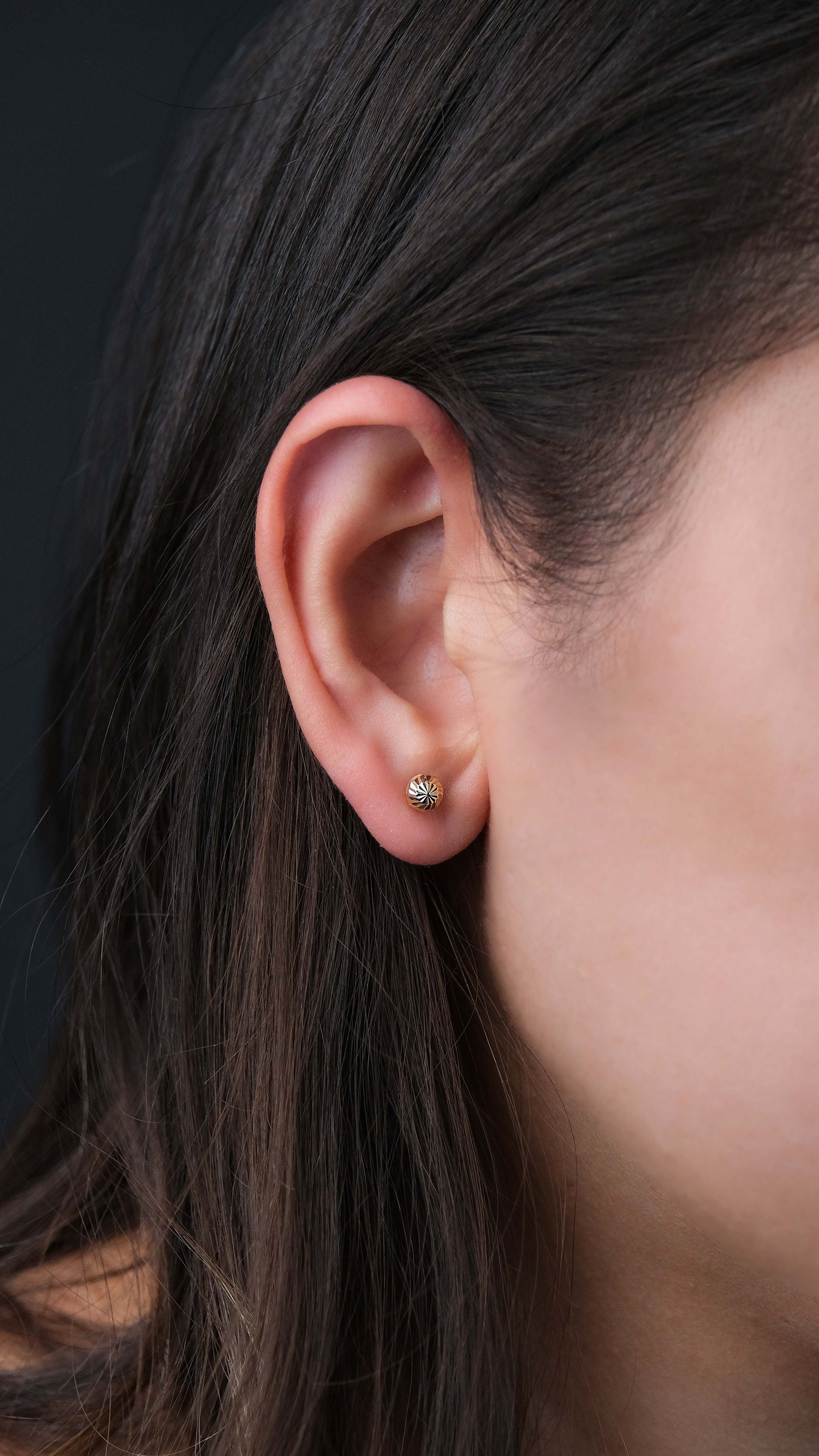 14k Solid Gold Diamond Cut Stripe Pattern Ball Stud Earrings - Etsy