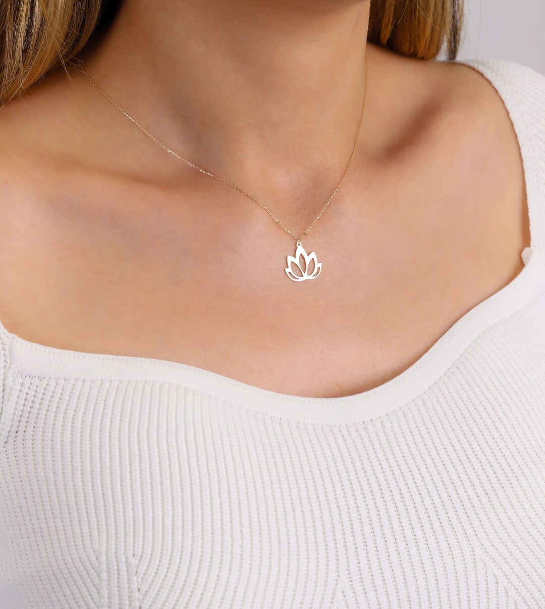Lotus Necklace in 14k Gold, 14k Solid Gold Lotus Pendant, Water Lily ...