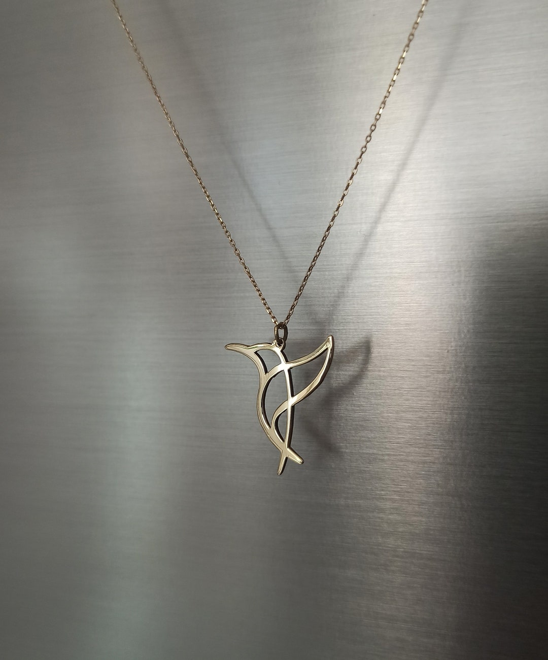 14k Solid Gold Hummingbird Necklace, Delicate Bird Necklace, Pigeon ...